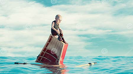 Old Man Sits on Sinking Boat Stock Illustration - Illustration of ...