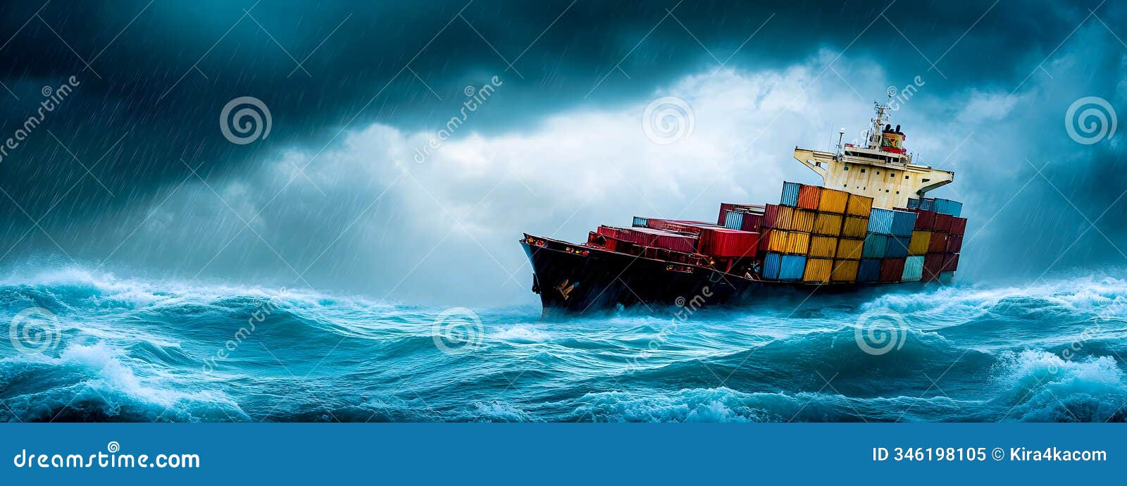 A Sinking Cargo Ship with Containers during a Storm in the Ocean ...