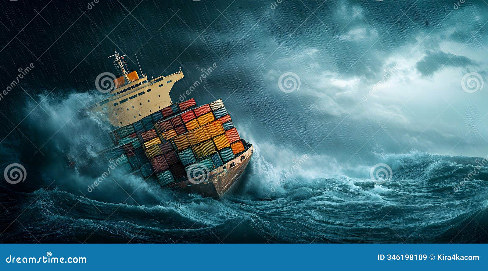 A Sinking Cargo Ship with Containers during a Storm in the Ocean ...