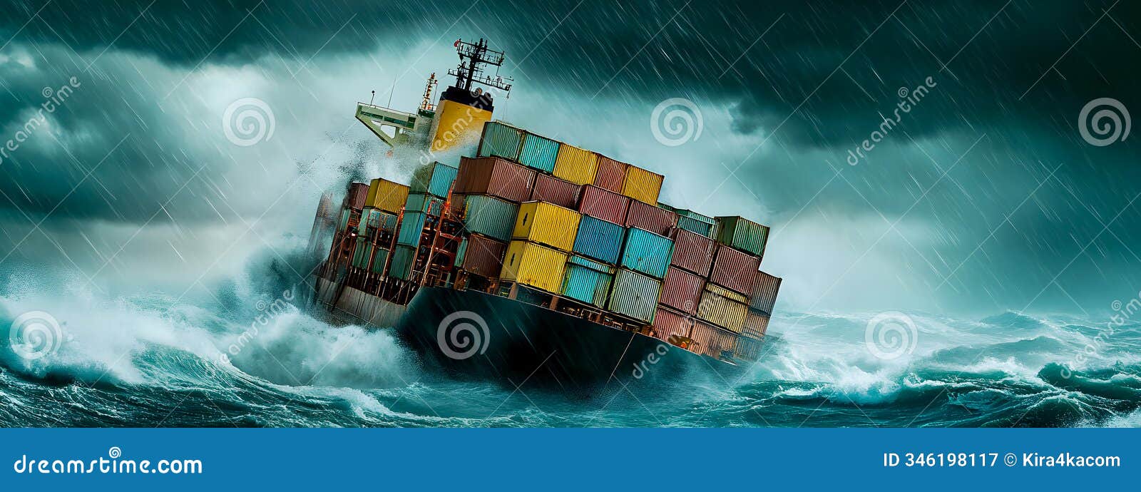 A Sinking Cargo Ship with Containers during a Storm in the Ocean ...