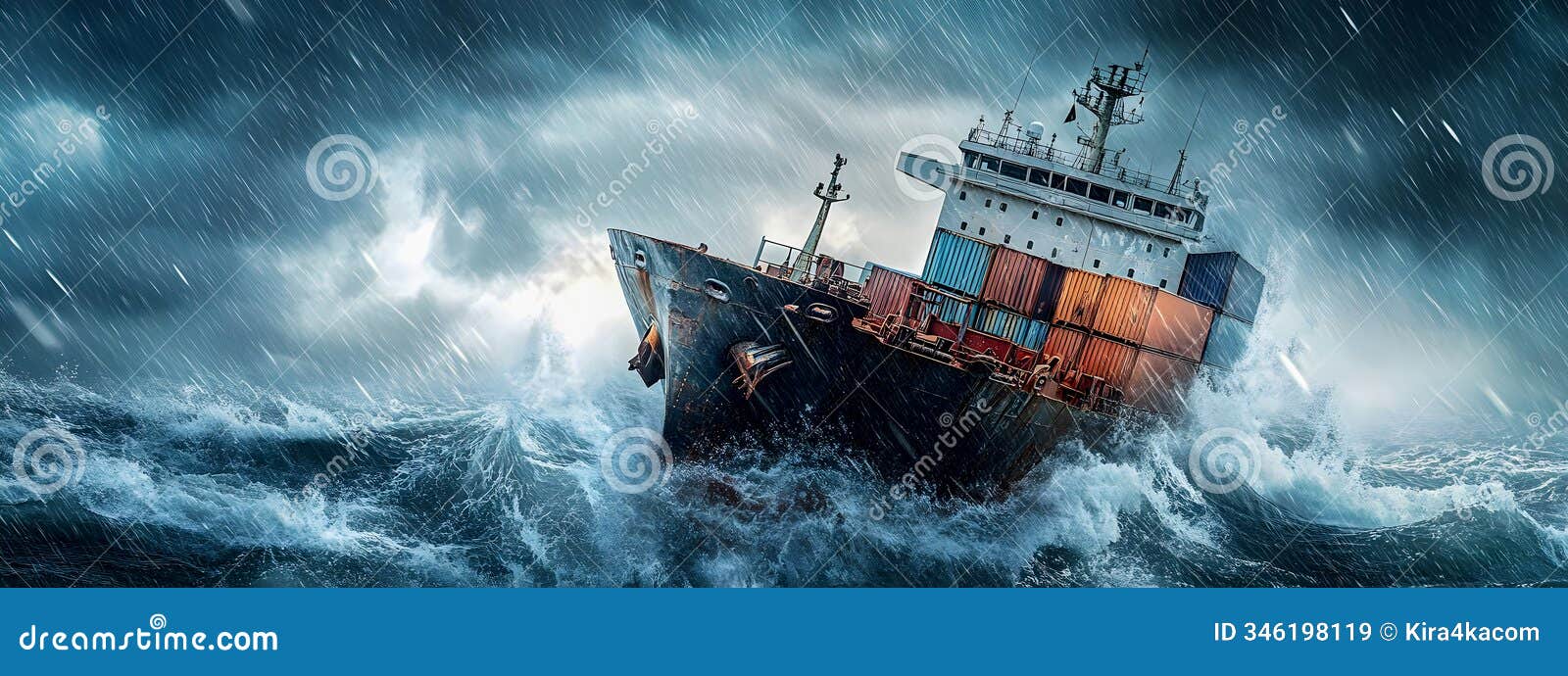 A Sinking Cargo Ship with Containers during a Storm in the Ocean ...