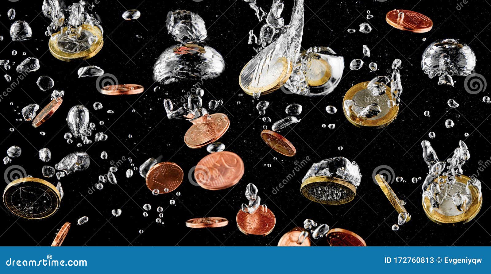 Sinking Euro. Splash of Coins Falling into the Water Stock Image ...