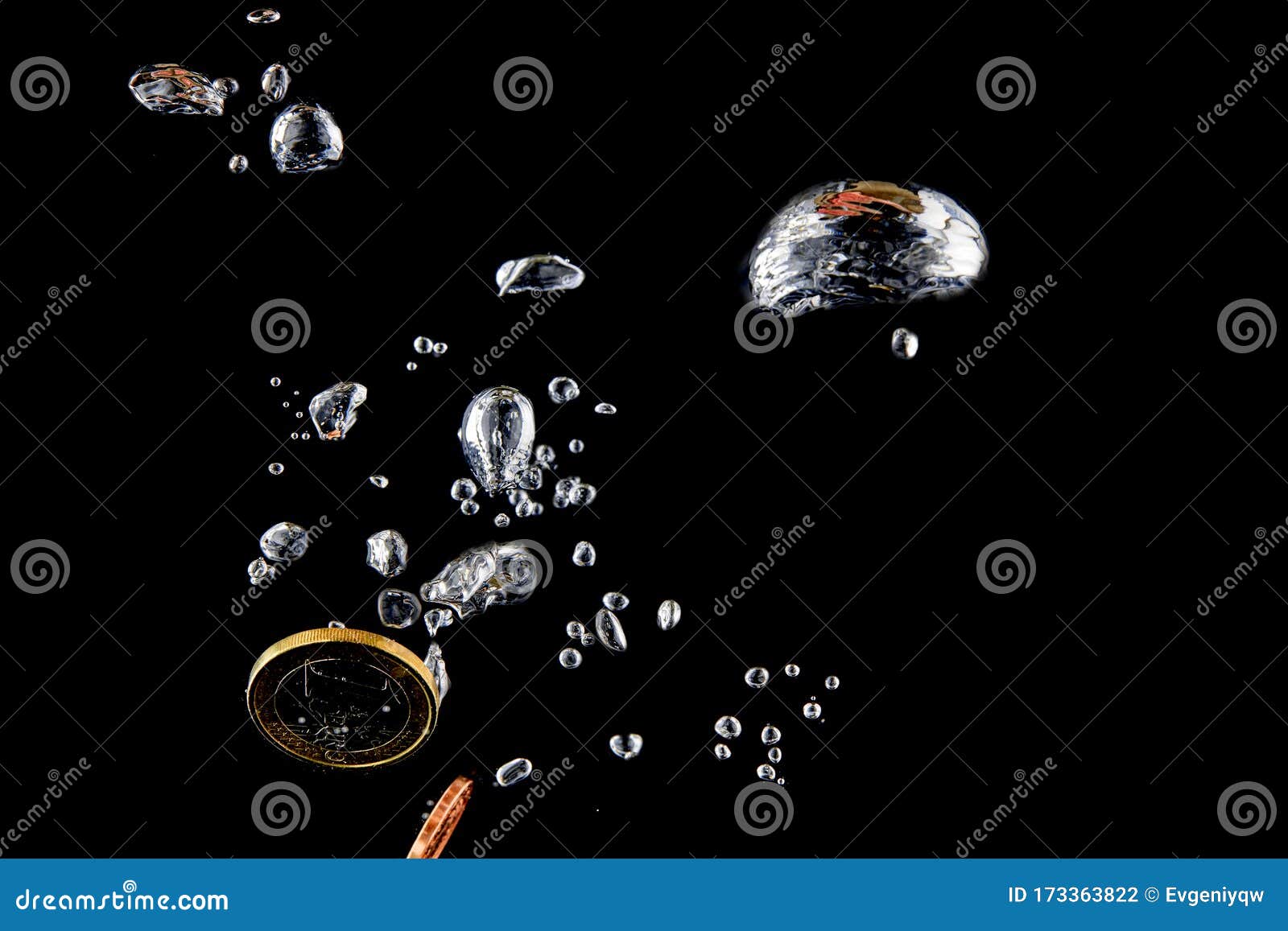 Sinking Euro. Splash Of Coins Falling Into The Water. Coins In The ...