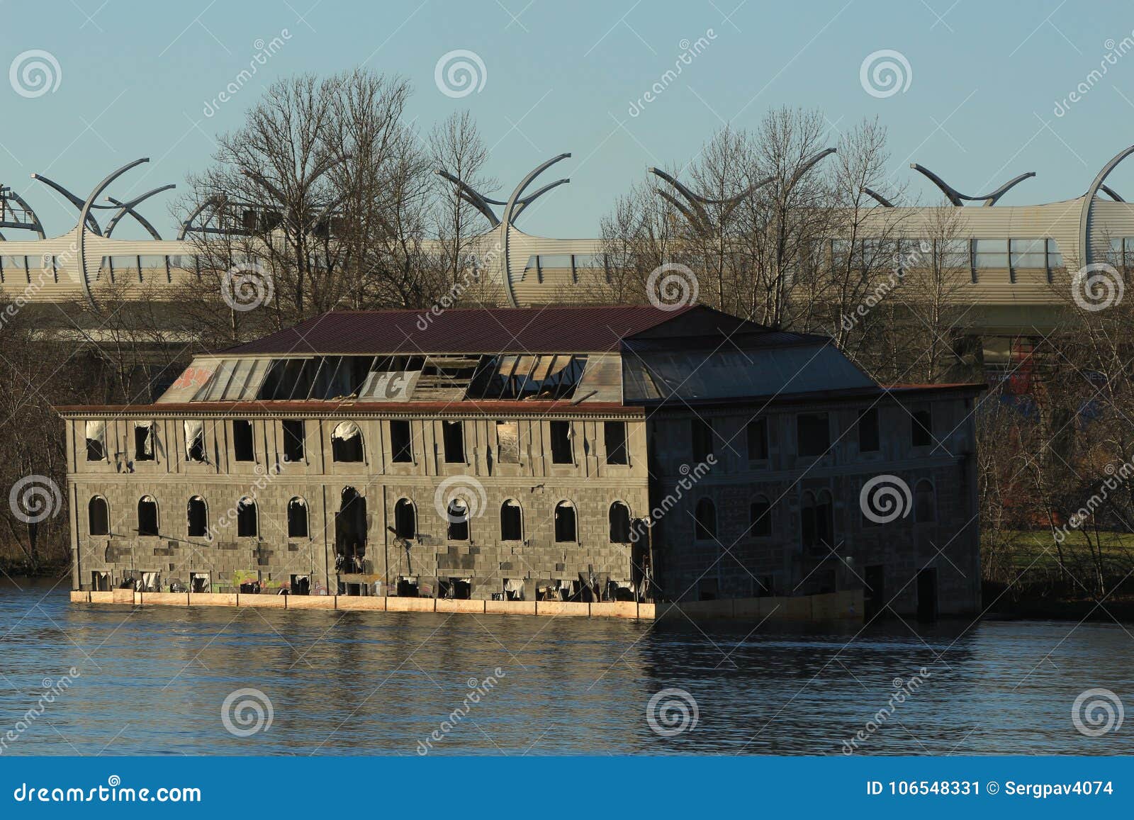 Sinking house in the river stock image. Image of shelter - 106548331