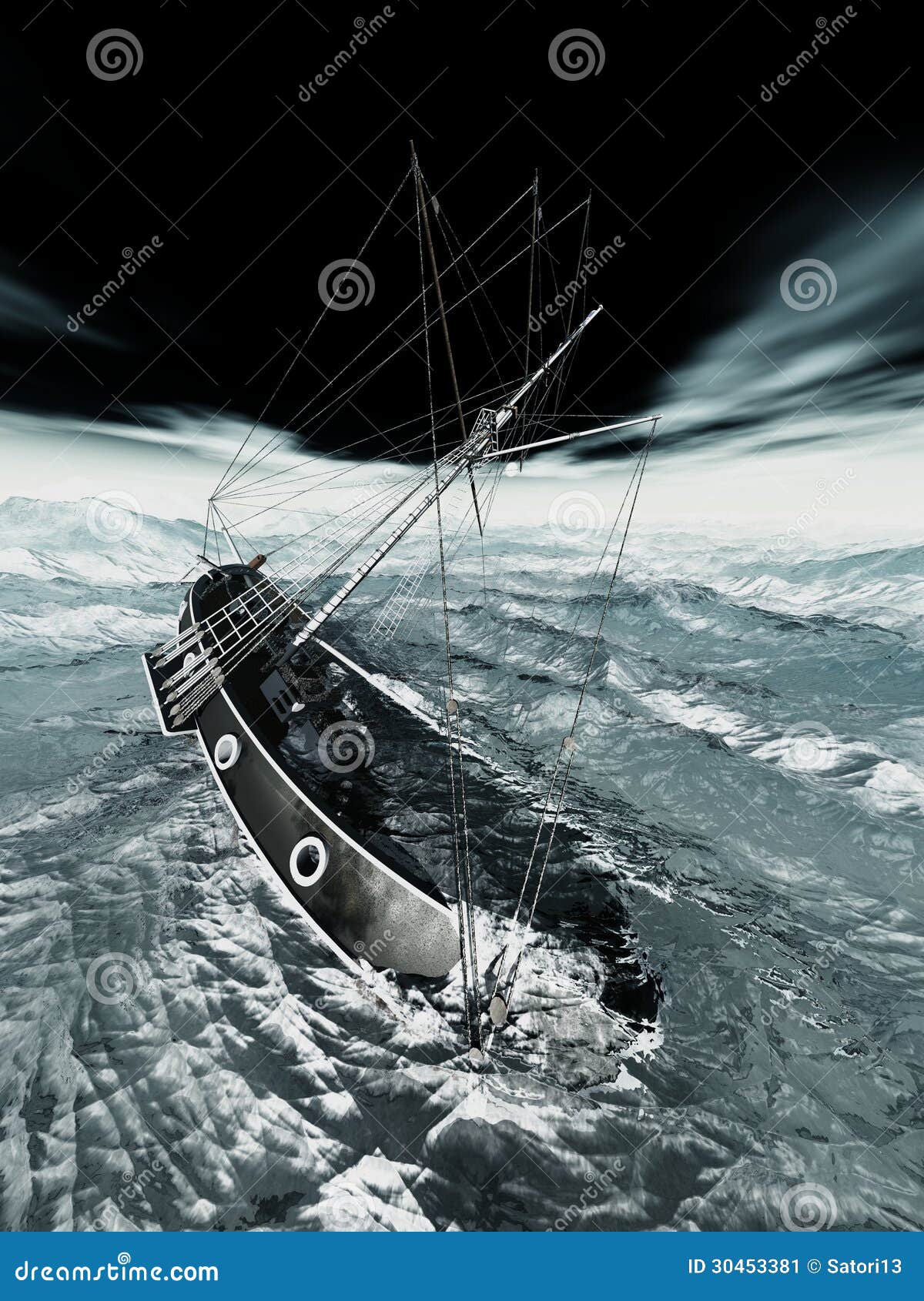 Sinking pirate brigantine stock illustration. Illustration of freedom ...