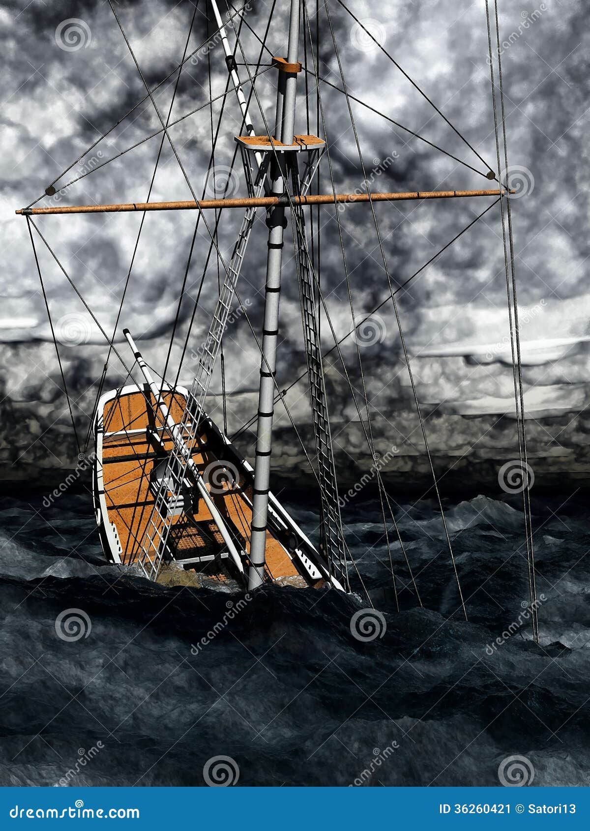 Sinking pirate brigantine stock illustration. Illustration of cruise ...