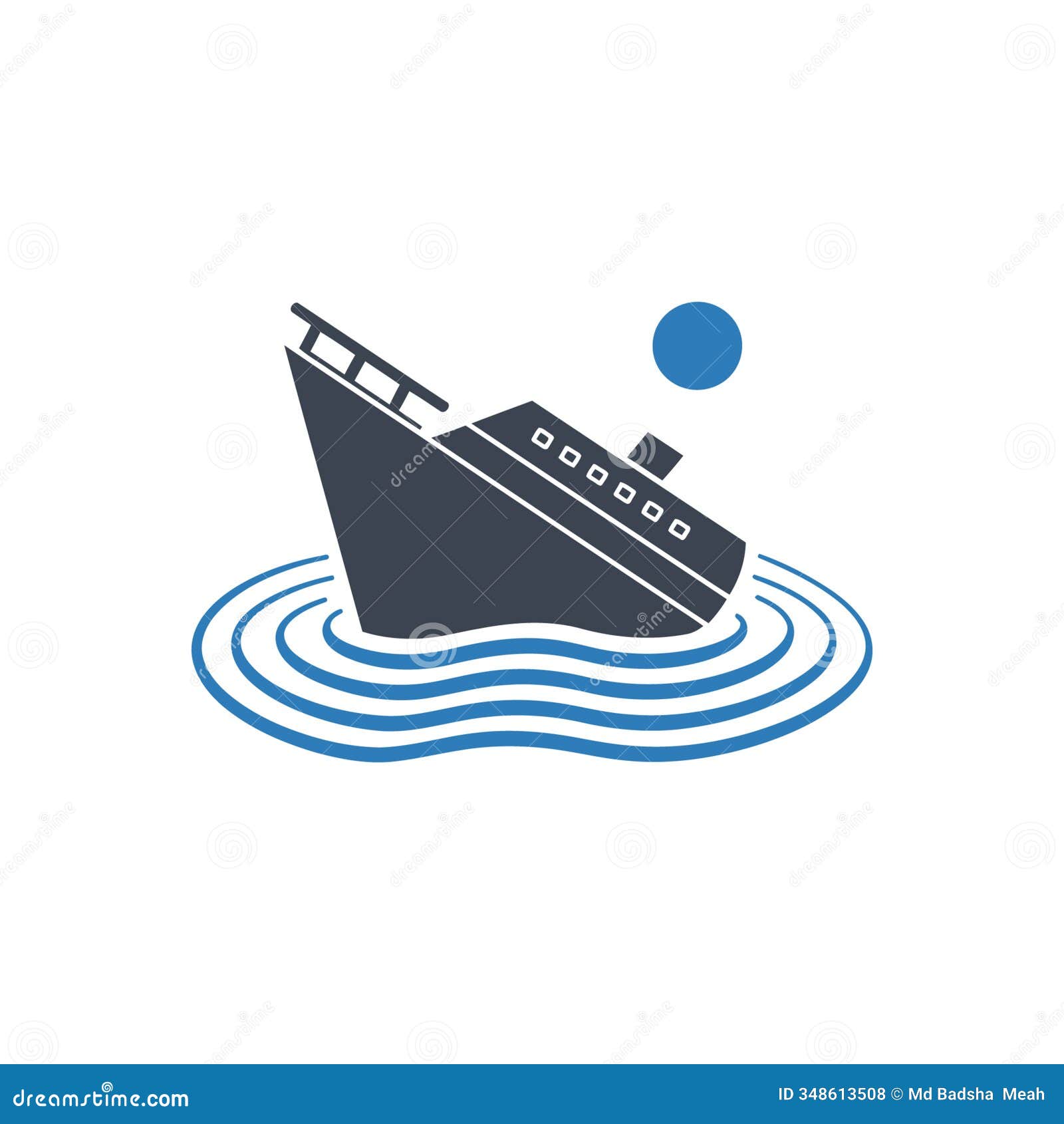 Sinking Ship Front icon stock vector. Illustration of sign - 348613508
