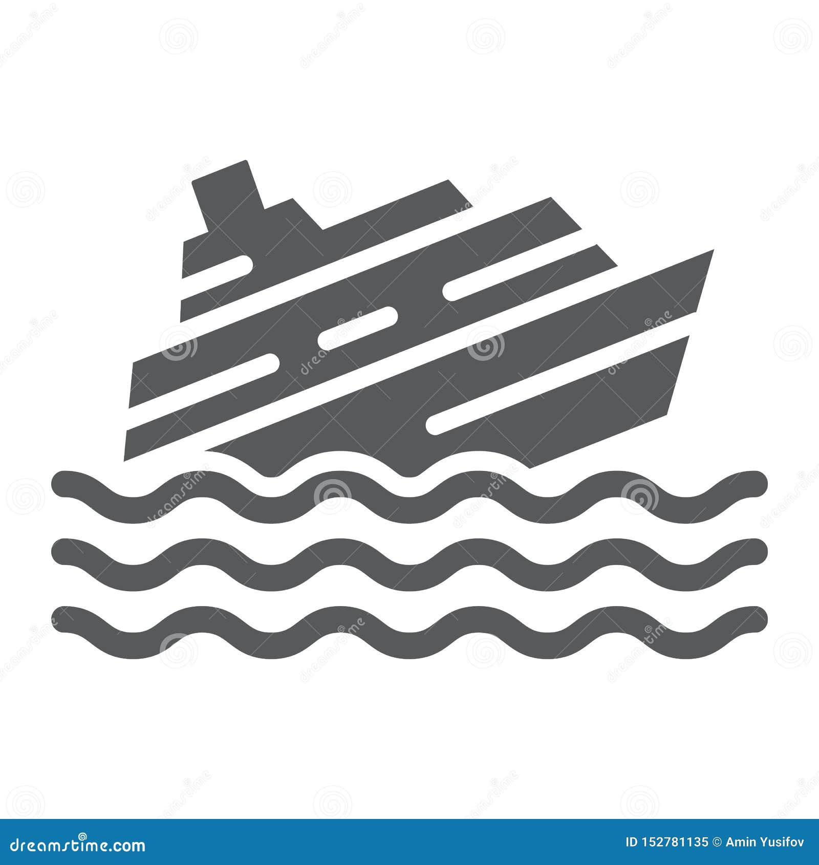 Sinking Ship Glyph Icon, Disaster and Water, Boat Catastrophe Sign ...