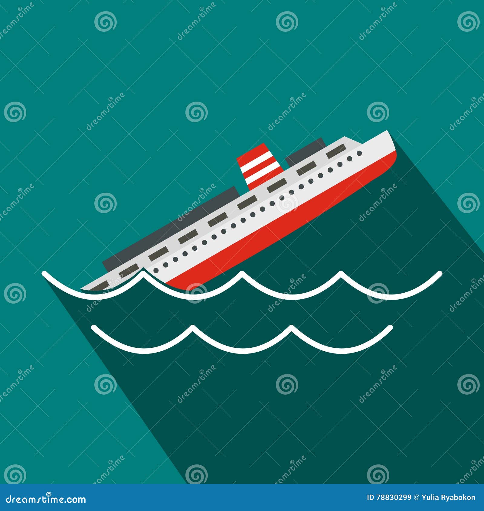 Sinking Ship Icon, Flat Style Stock Vector - Illustration of float ...