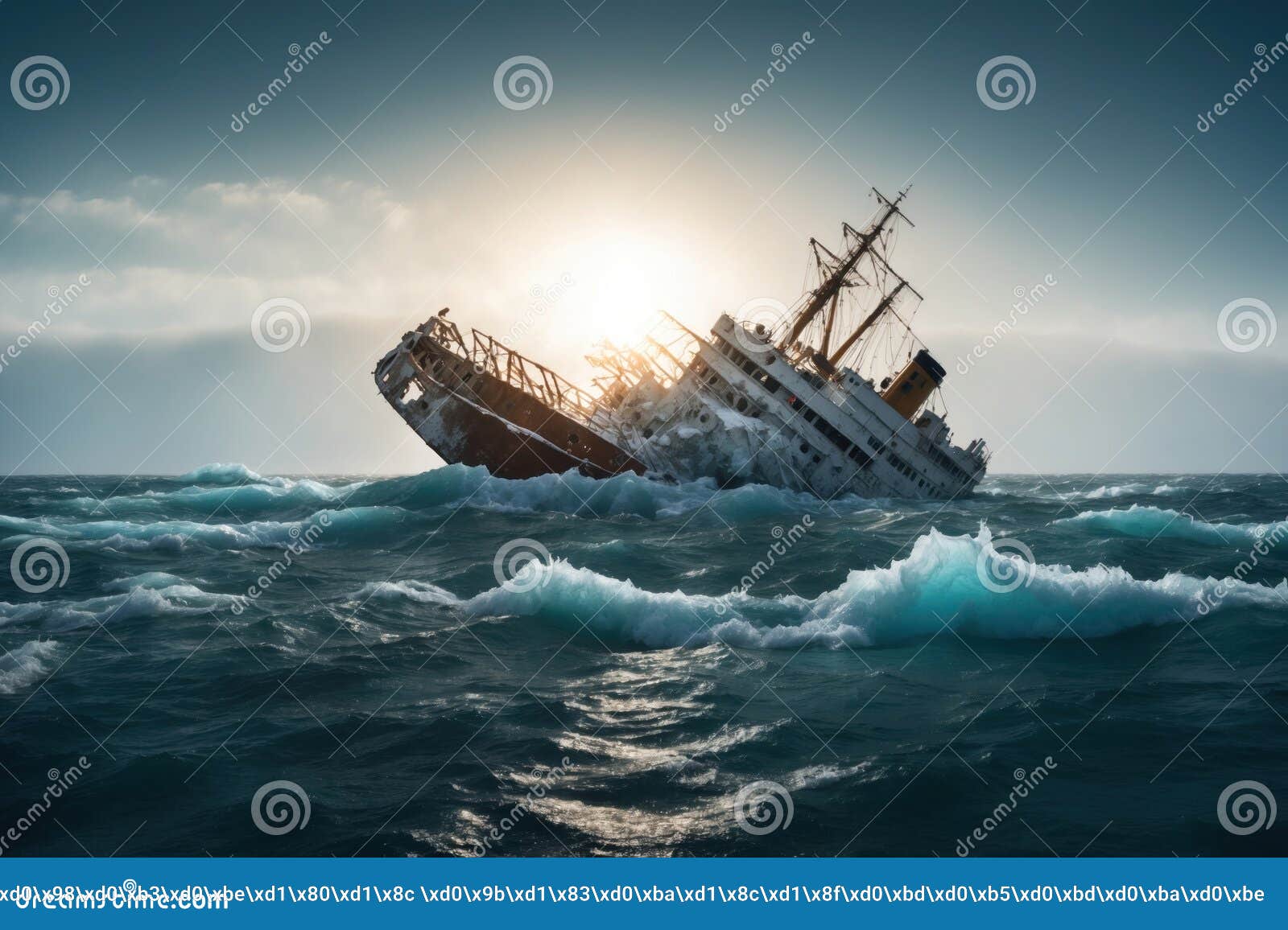 Sinking Ship in Icy Ocean. Ai Generative Stock Illustration ...