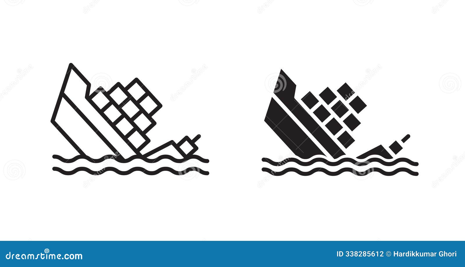 Sinking Ship Thin Line Vector Icon Set Stock Vector - Illustration of ...