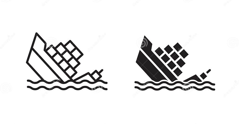 Sinking Ship Thin Line Vector Icon Set Stock Vector - Illustration of ...