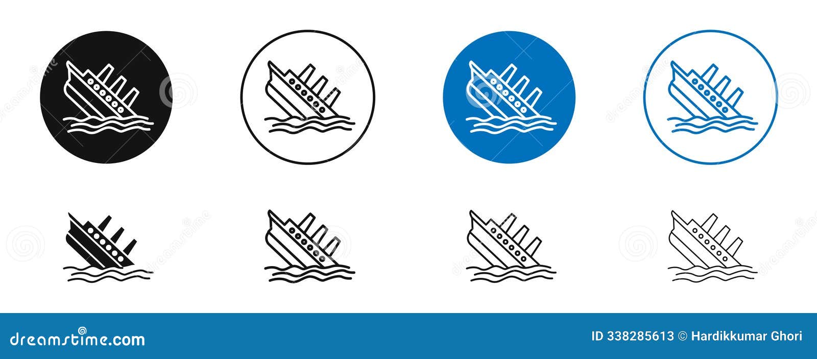Sinking Ship Thin Line Vector Icon Set Stock Vector - Illustration of ...
