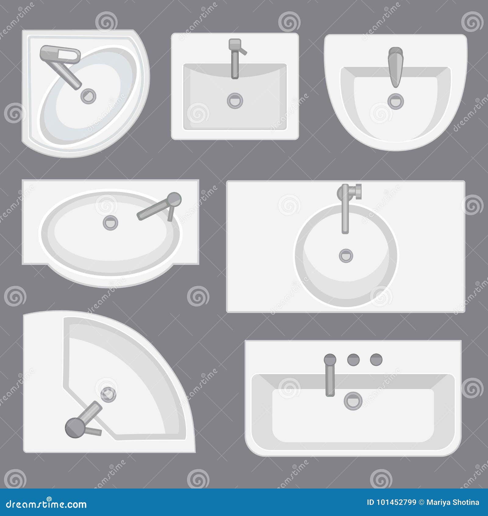 Sinks Top View Collection. Set of Different Wash Basin Types. Stock ...