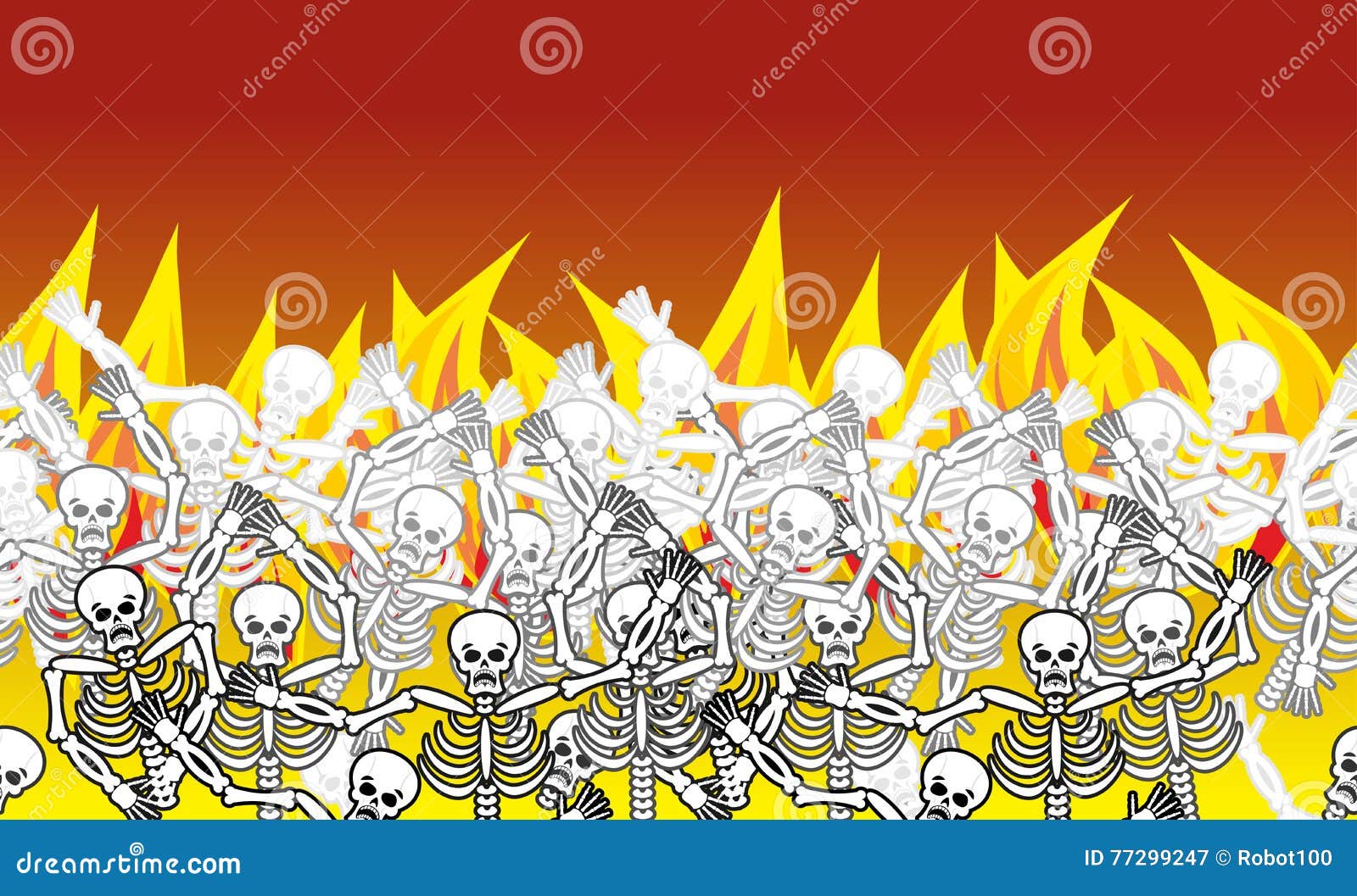 Sinners In Fire Hell Horizontal Pattern. Dead In Gehenna. Skele Cartoon ...