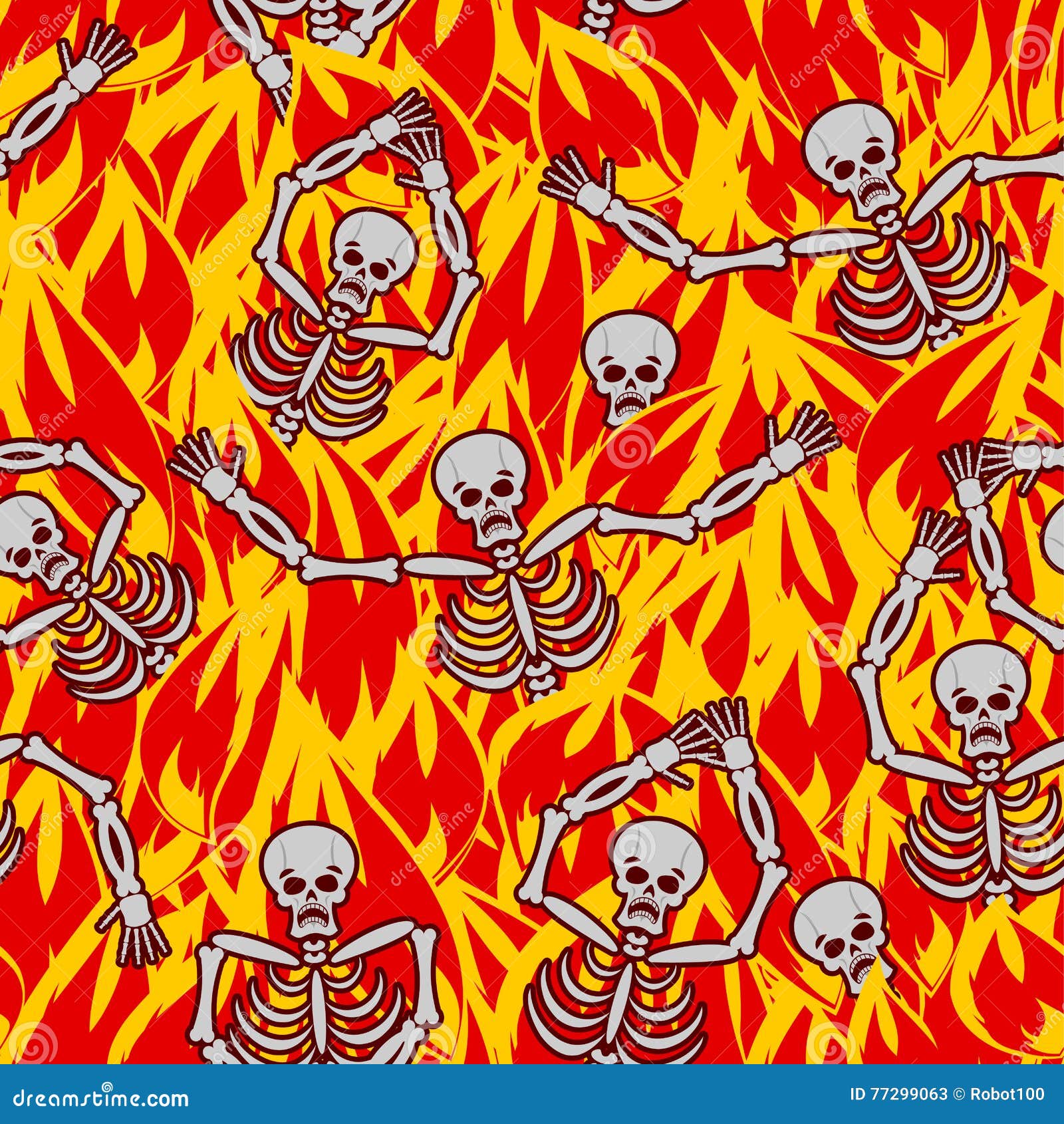 Sinners In Fire Hell Seamless Pattern. Dead In Gehenna. Skeleton ...
