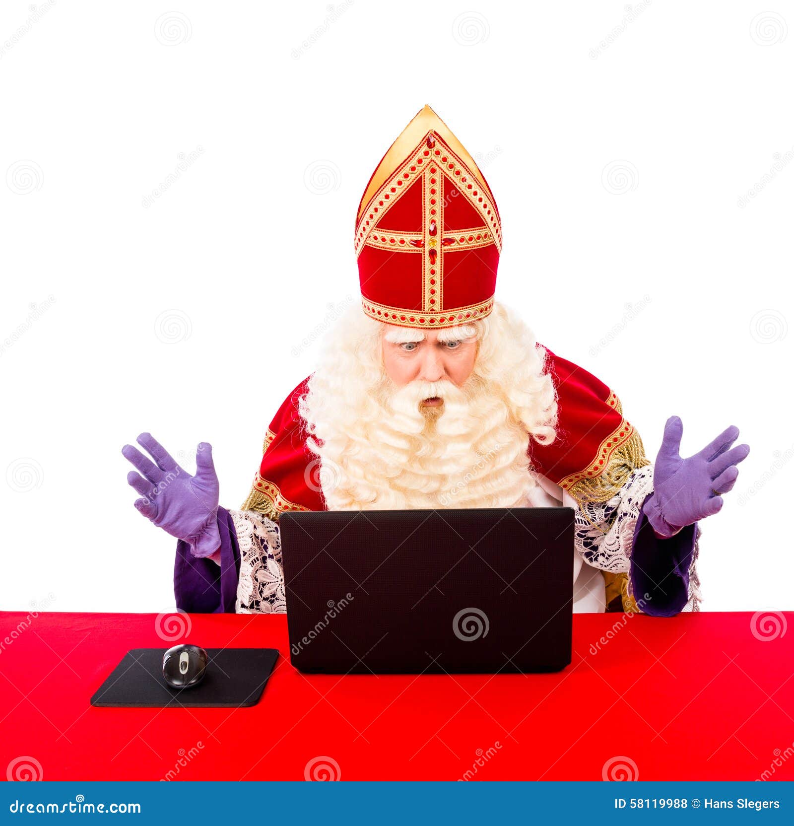 Sinterklaas met laptop stock foto. Image of nederland - 58119988