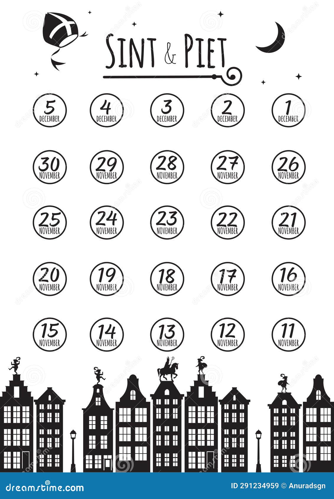 Sinterklaas or Saint Nicholas Silhouette Countdown Calendar ...