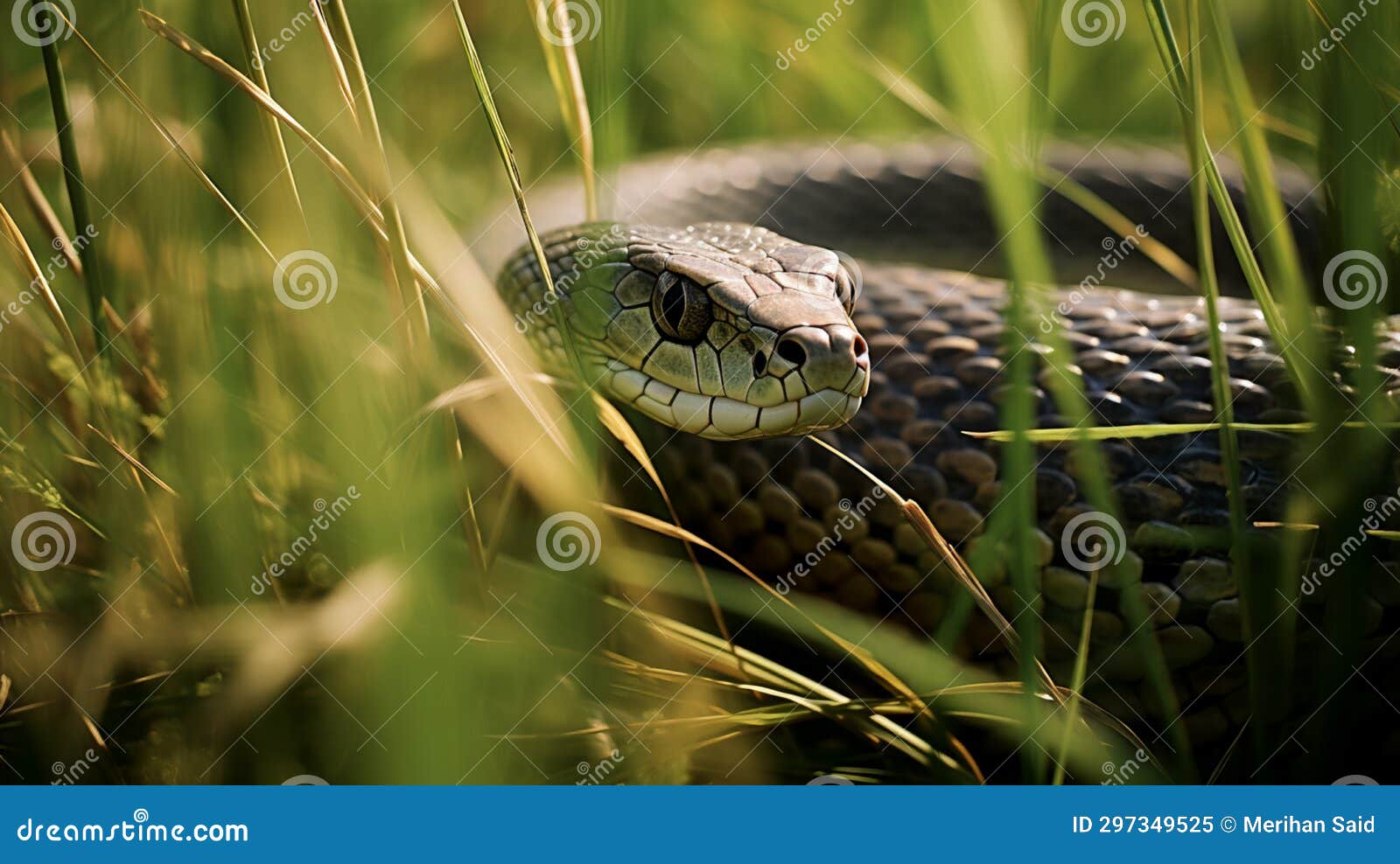 A Sinuous Snake Slithering through Tall Grass in a Field, AI Generative ...