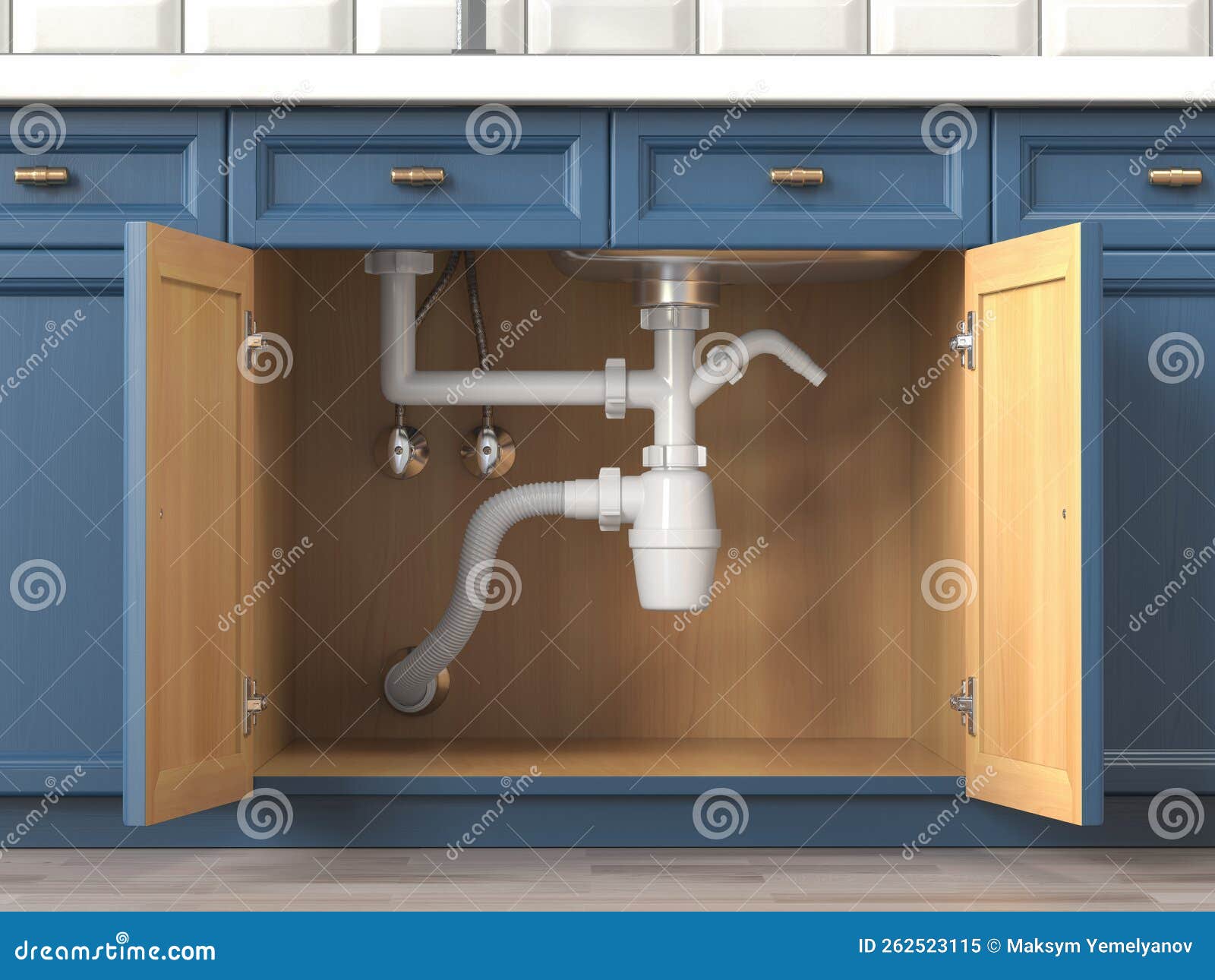 Siphon and Pipes Under the Sink in the Kitchen Stock Illustration ...