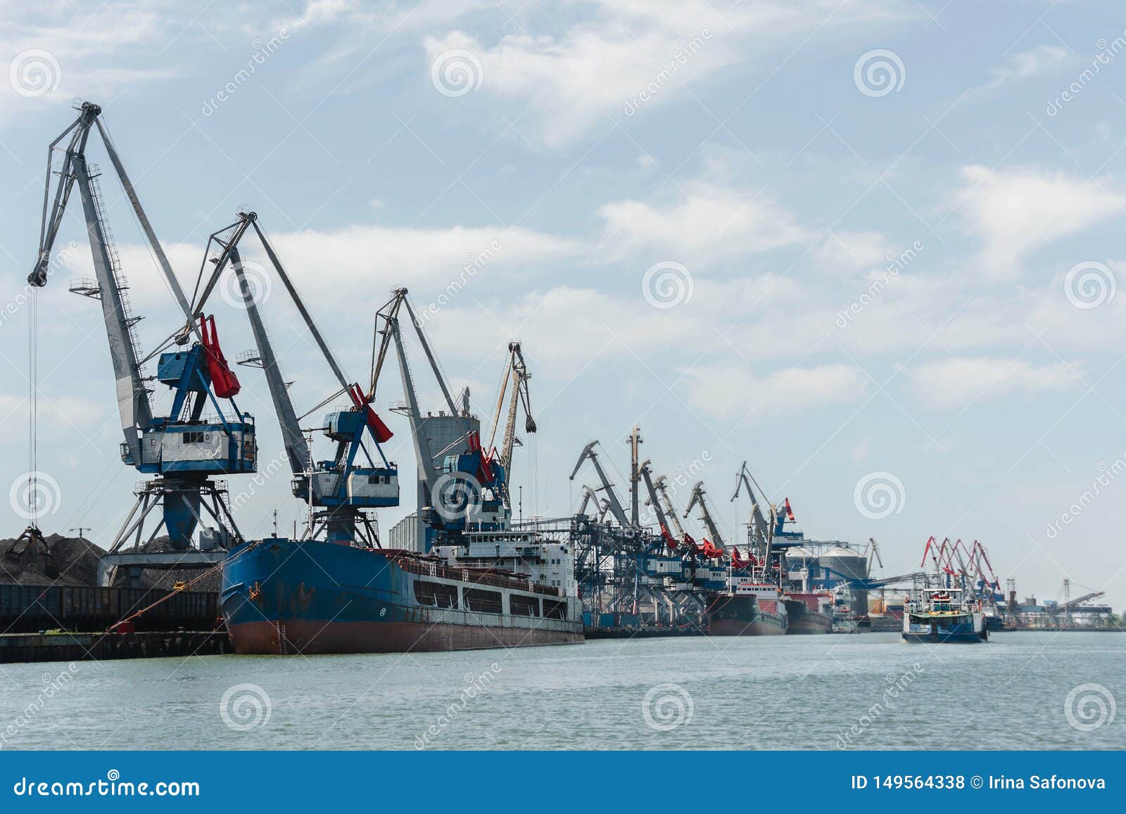 Ships in Sea Port with Cranes Stock Photo - Image of container ...