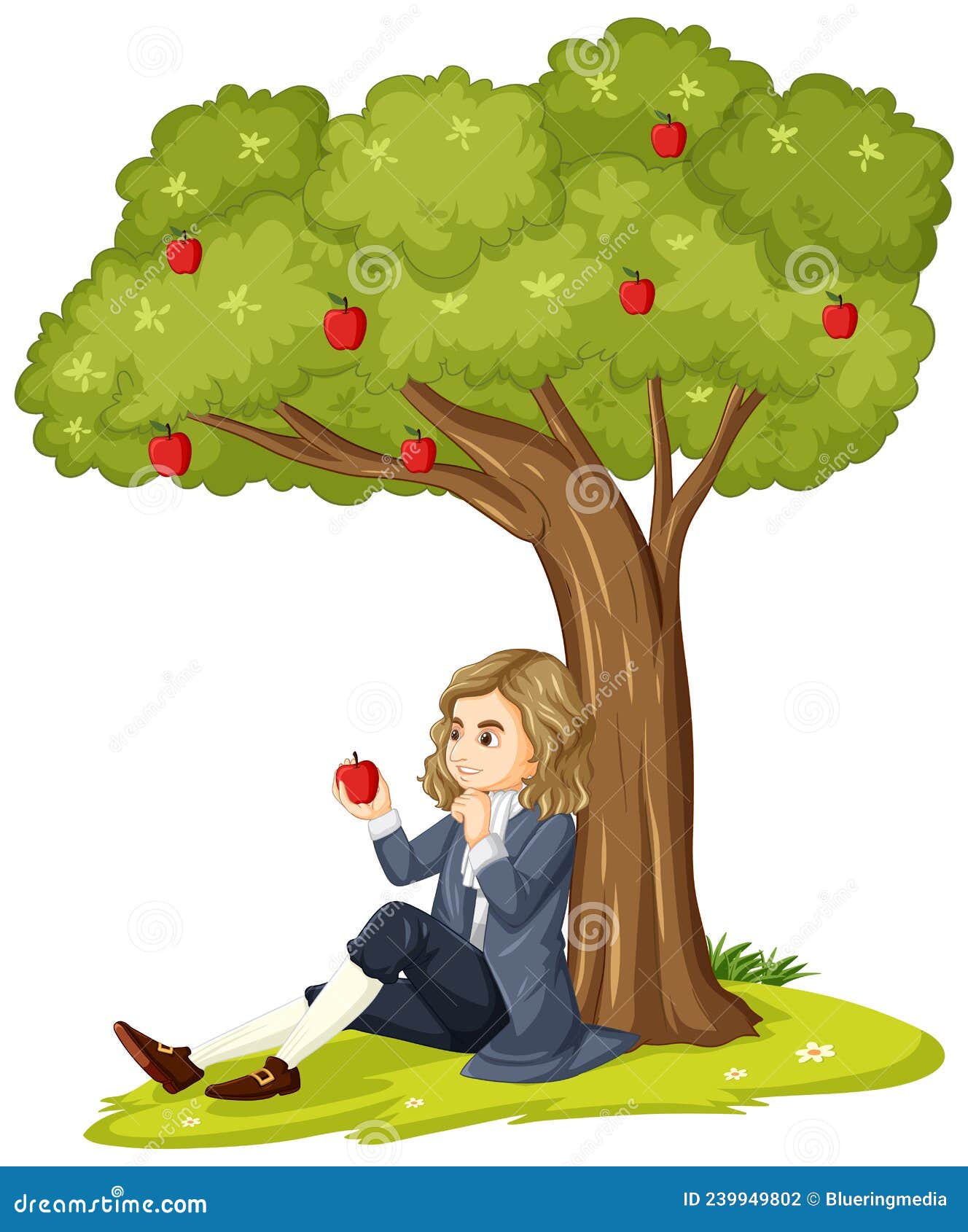 Sir Isaac Newton Setting Down the Apple Tree Stock Vector ...