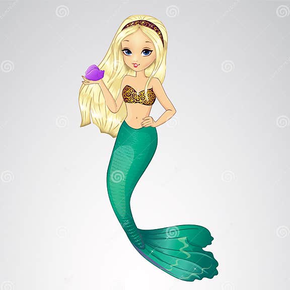 Sirena Rubia Que Sostiene Shell Ilustración del Vector - Ilustración de ...
