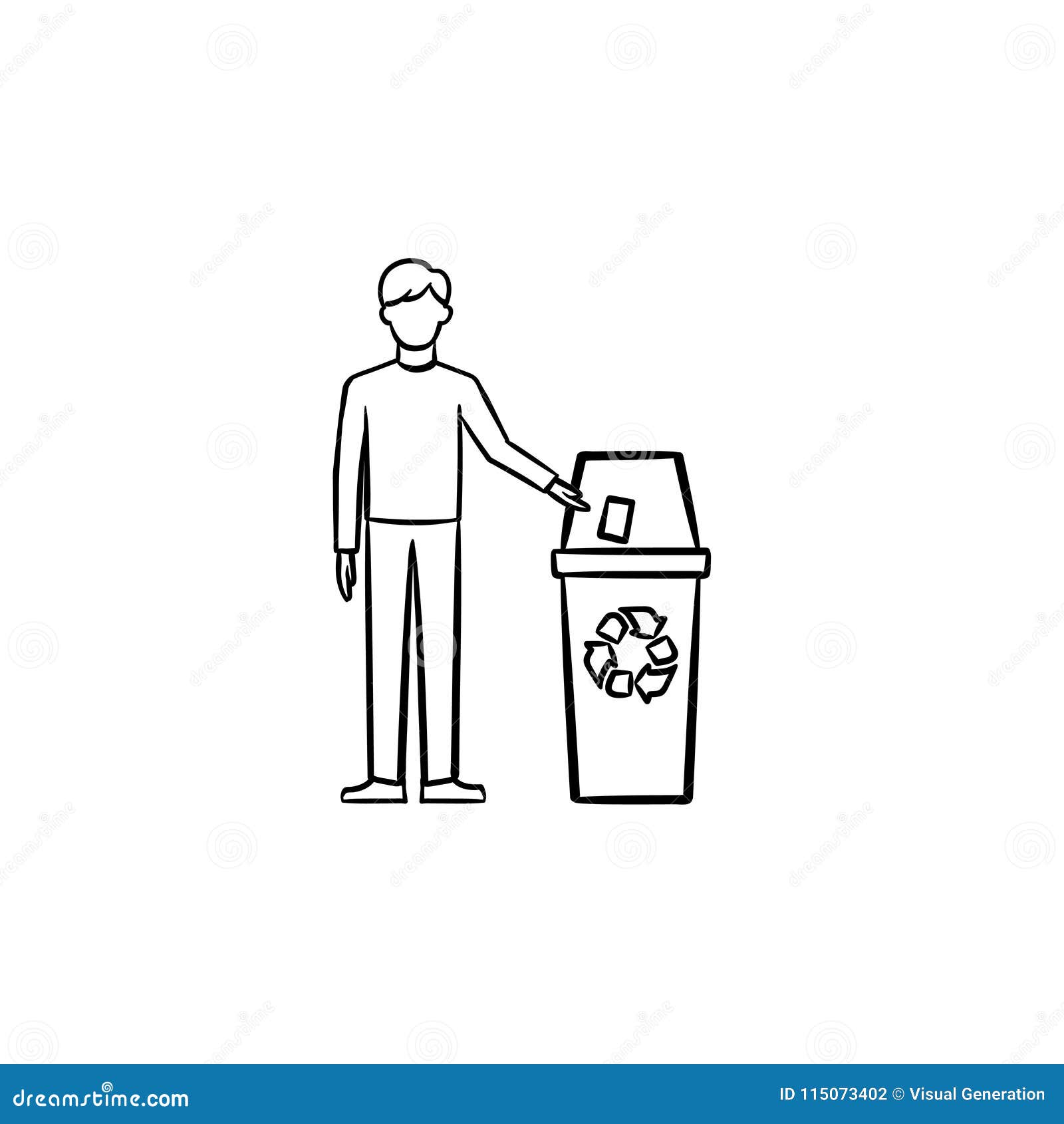 Sirva La Basura Que Lanza En Un Icono Dibujado Mano Del Cubo De La