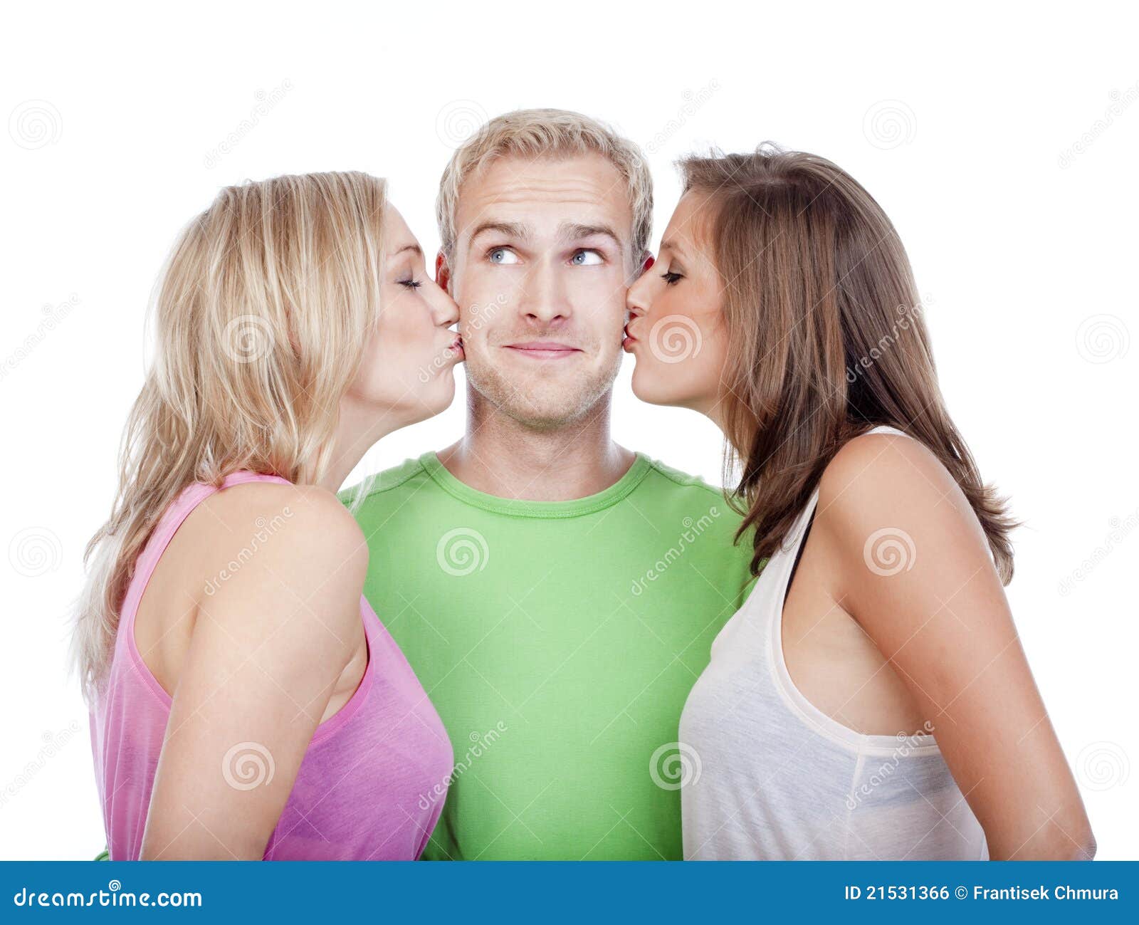 Sirva Ser Besado Por Dos Muchachas Foto de archivo - Imagen de ...