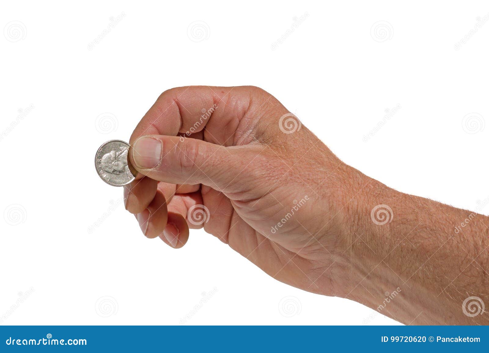 Sirve La Mano Que Sostiene La Moneda Cuarta Foto de archivo - Imagen de ...