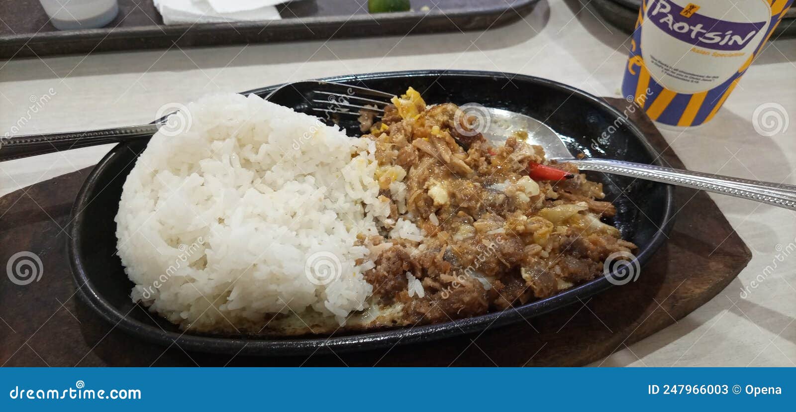 Sisig with rice in Paotsin editorial stock photo. Image of dessert ...