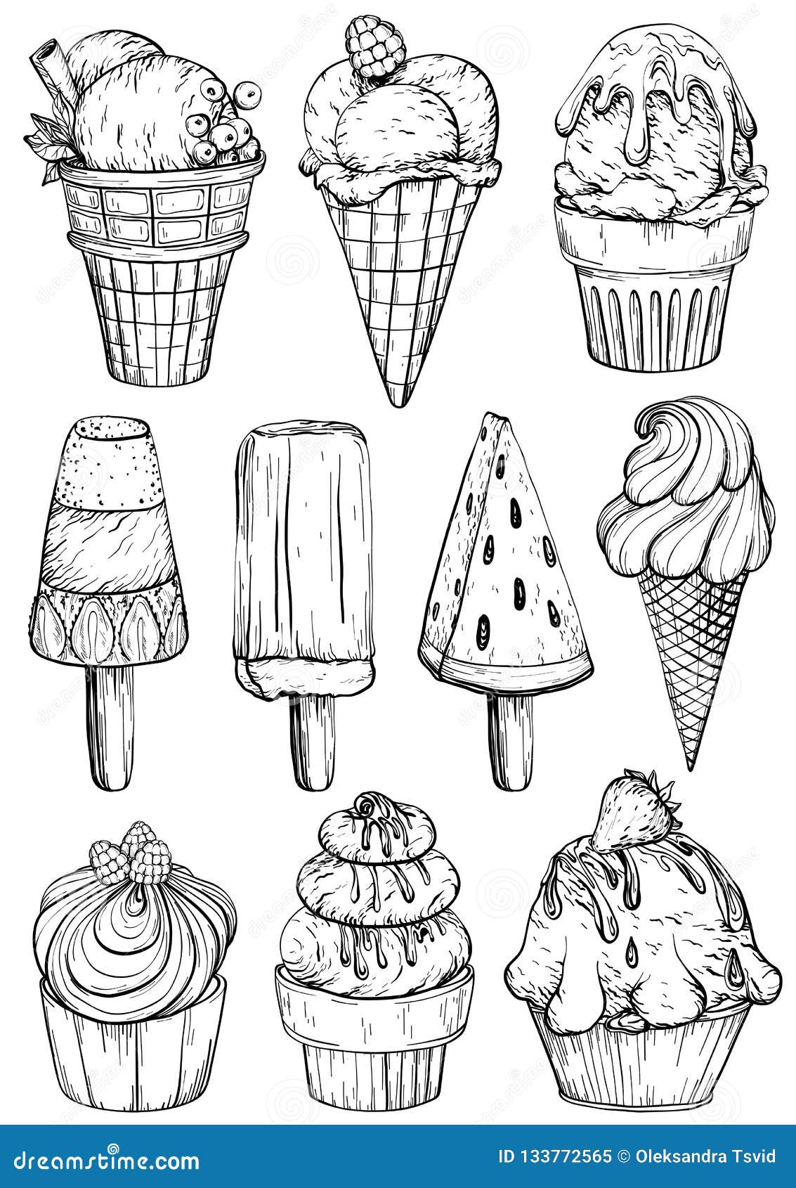 Sistema Blanco Y Negro De Helado Ilustración del Vector - Ilustración ...