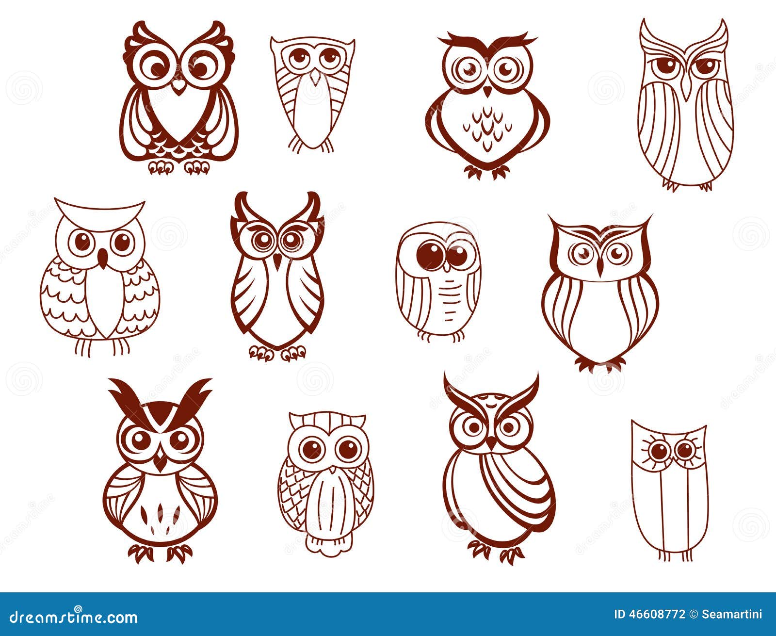 Sistema De Búhos Del Vector Ilustración del Vector - Ilustración de ...