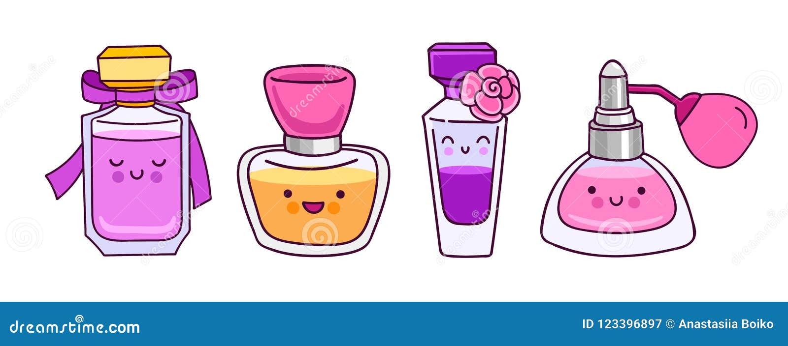 Sistema De Botellas De Perfume Lindas, Coloridas Ilustración del Vector ...