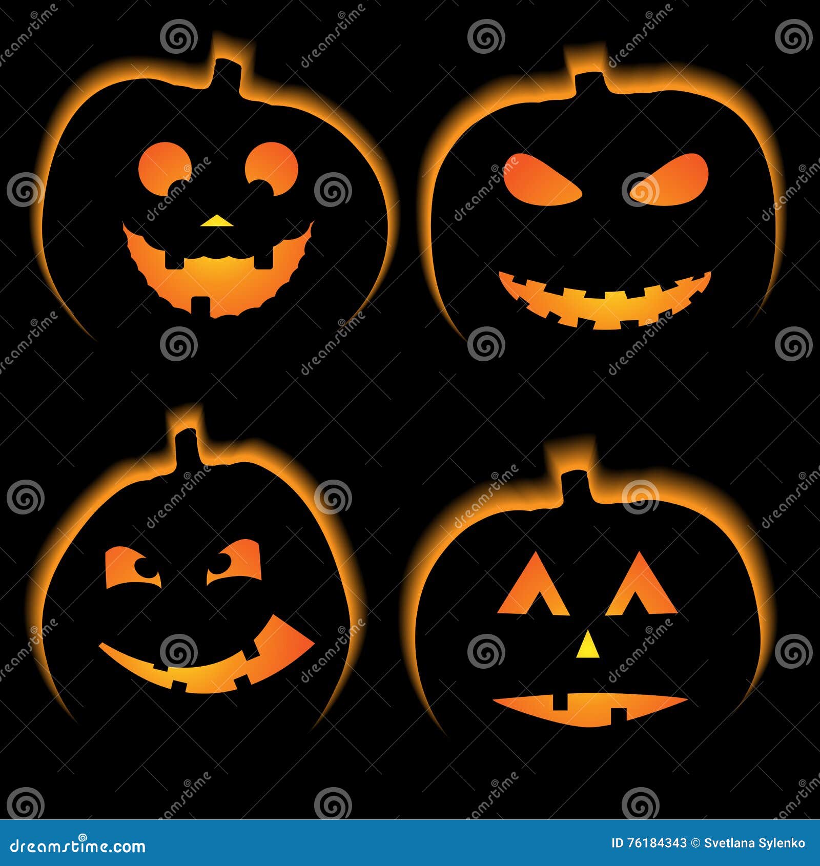 Sistema De 4 Calabazas De Halloween Ilustración del Vector ...