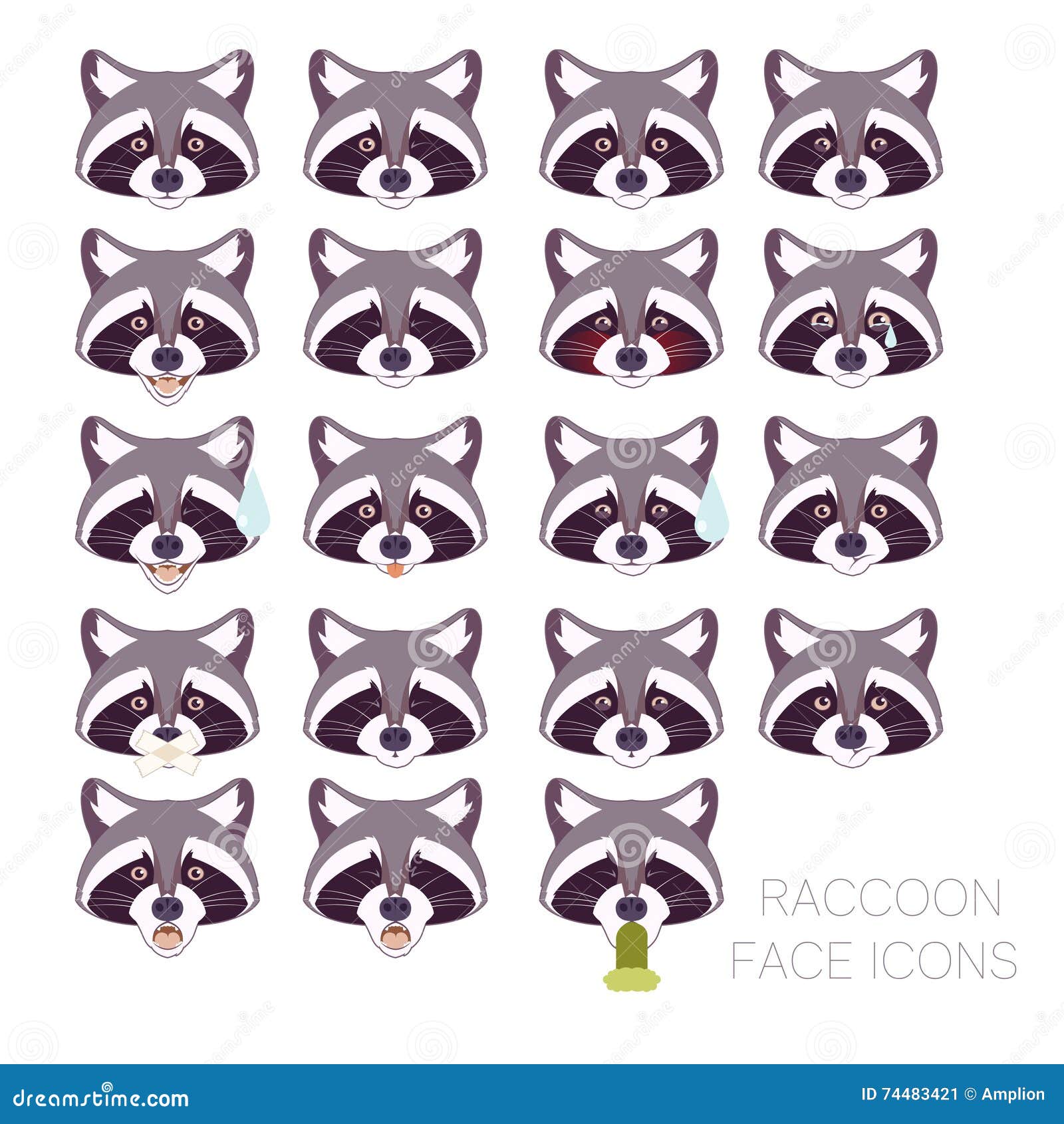 Sistema De Caras Del Mapache Ilustración del Vector - Ilustración de ...