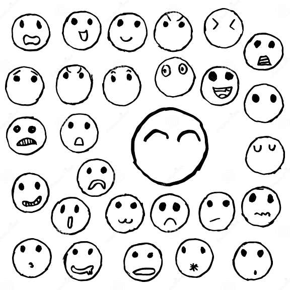 Sistema De Caras Sonrientes Dibujadas Mano De Los Pequeños Niños ... Sistema De Caras Sonrientes Dibujadas Mano De Los Pequeños Niños ...