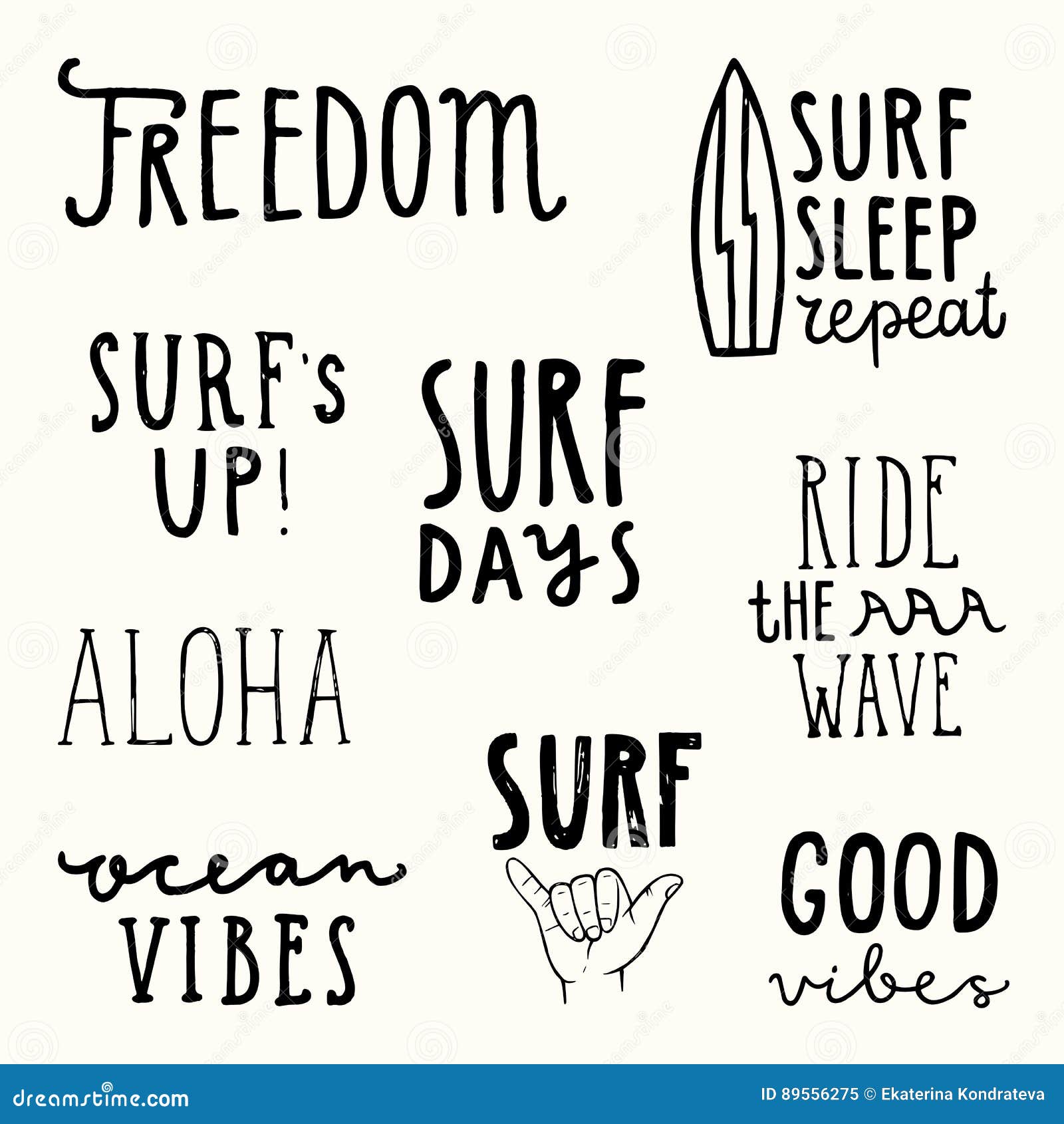 Sistema De Citas Que Practican Surf Letras Dibujadas Mano Ilustración ...