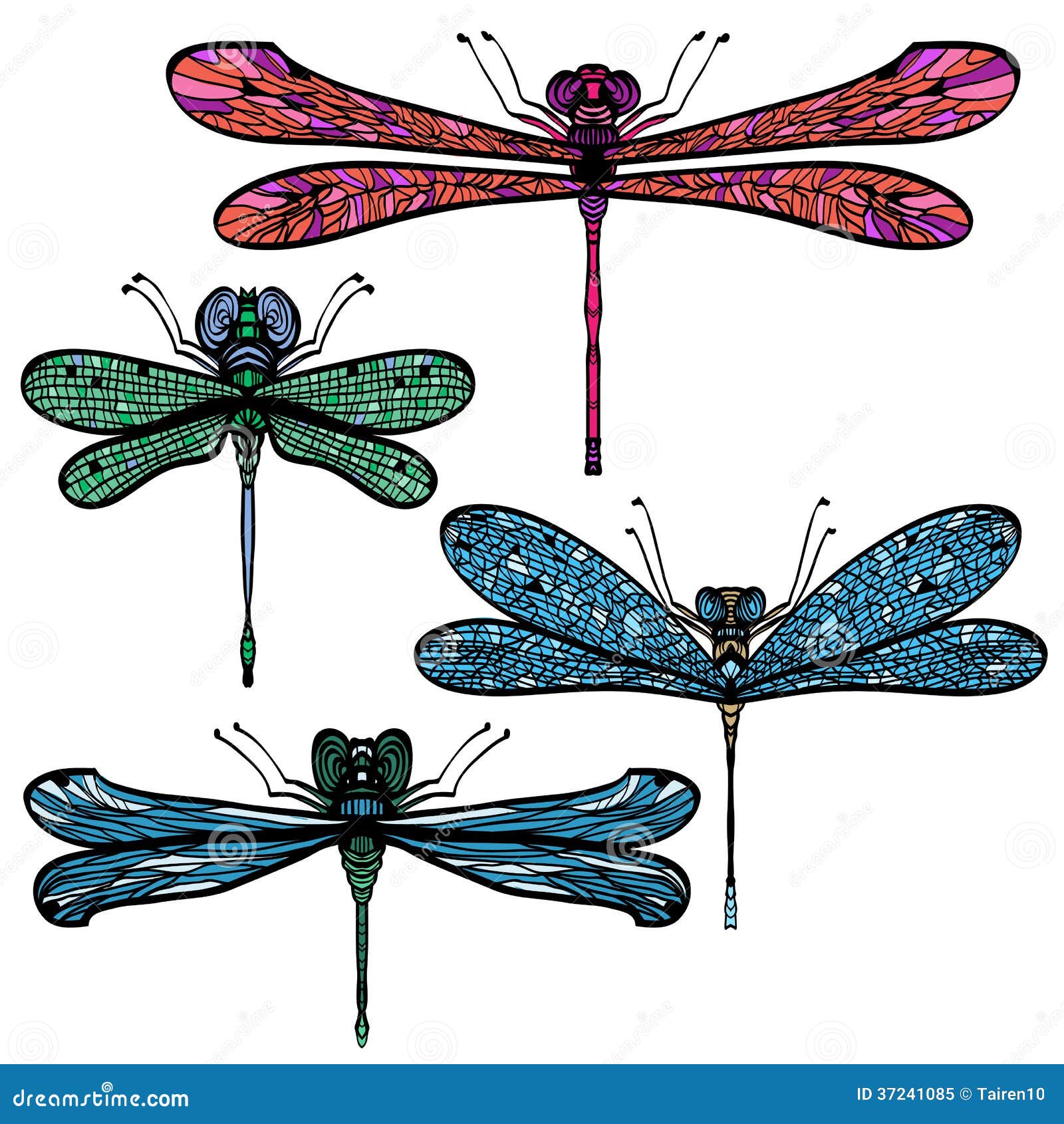 Sistema De Cuatro Libélulas Ilustración del Vector - Ilustración de ...