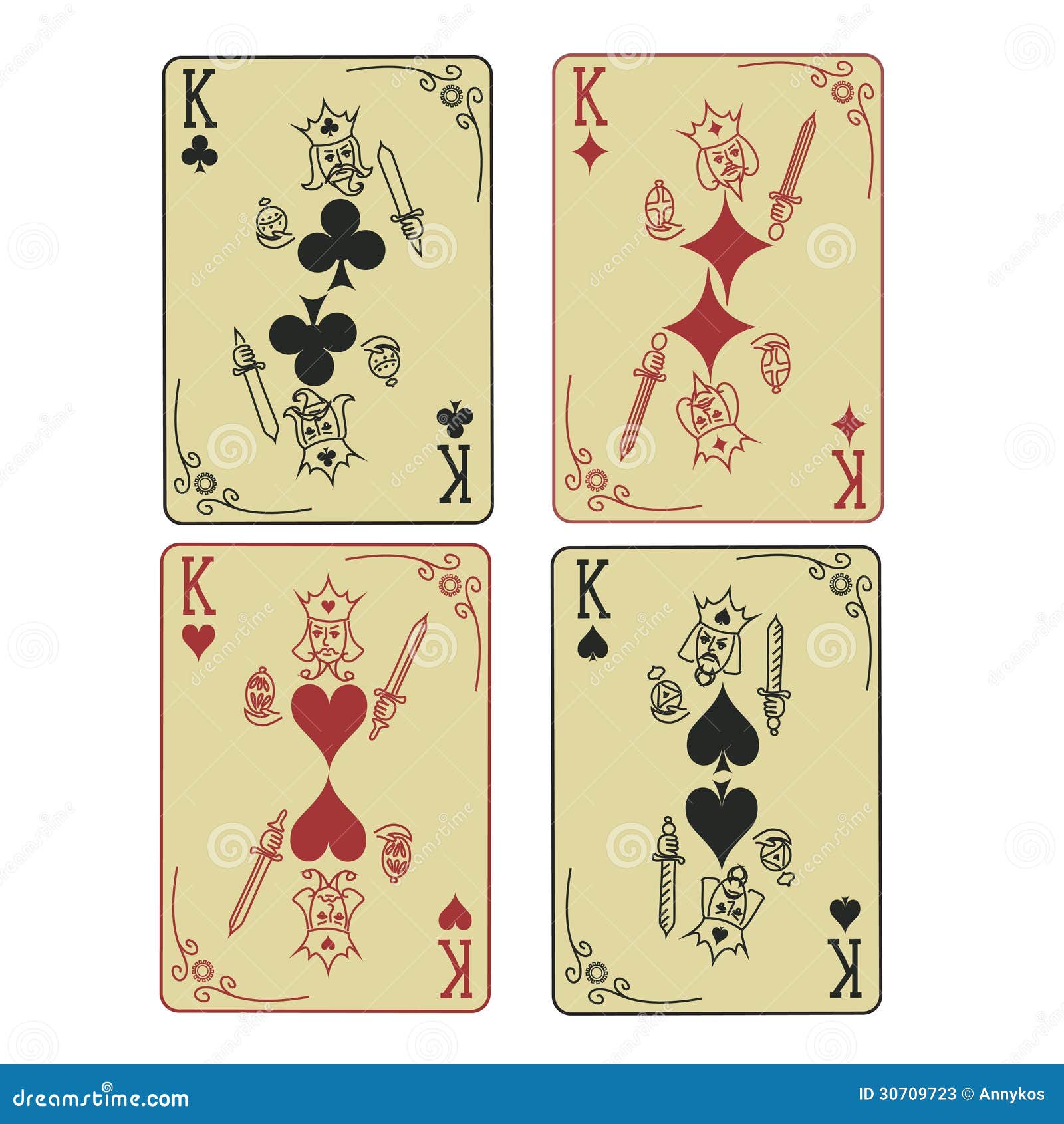 Sistema De Cuatro Naipes De Los Reyes Ilustración del Vector ...