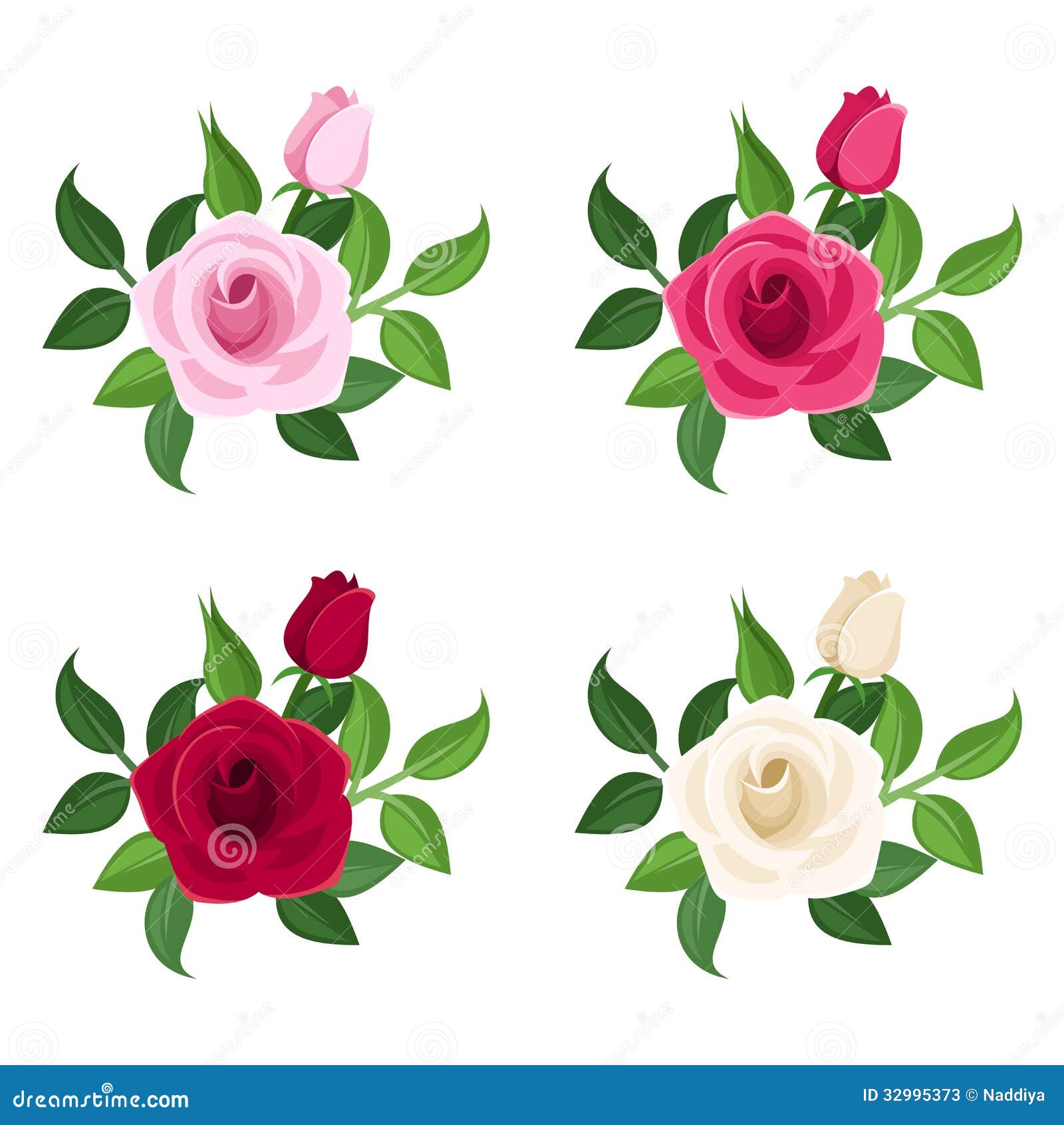 Sistema De Cuatro Rosas Coloreadas. Ilustración del Vector ...