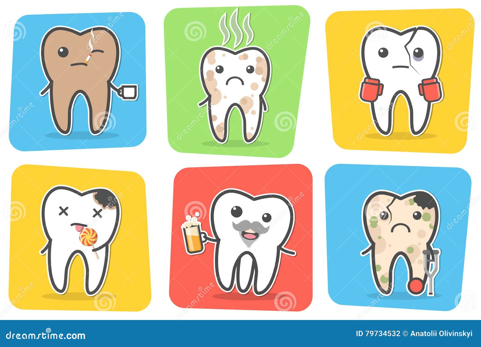 Sistema De Dientes Problemáticos Y Malsanos Enfermos Ilustración del ...