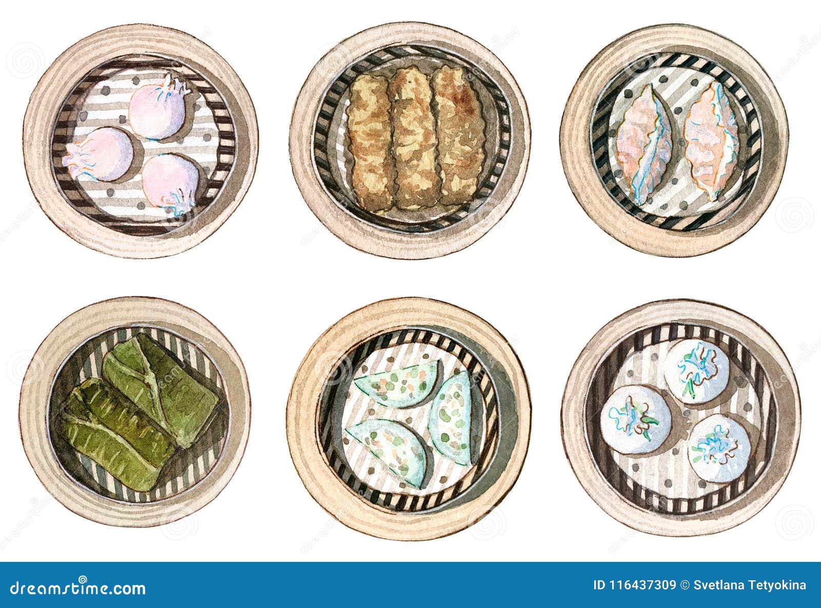 Sistema De Dim Sum Chino De La Comida De La Acuarela Stock de ...