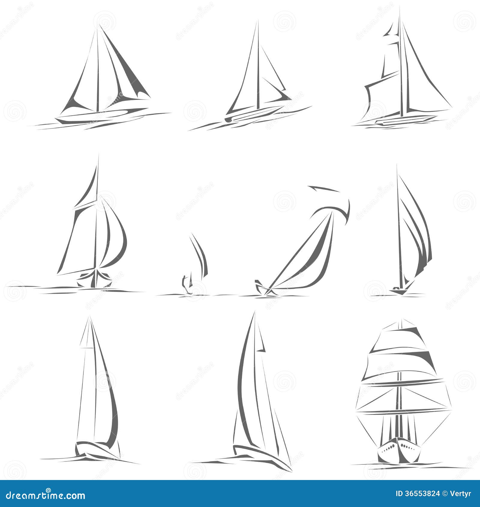 Sistema De Diverso Icono De Los Veleros (vector Simple). Ilustración ...