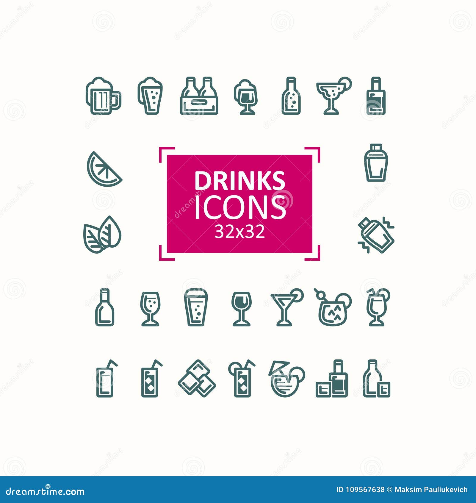 Sistema De Ejemplos De Iconos De Bebidas Stock de ilustración ...