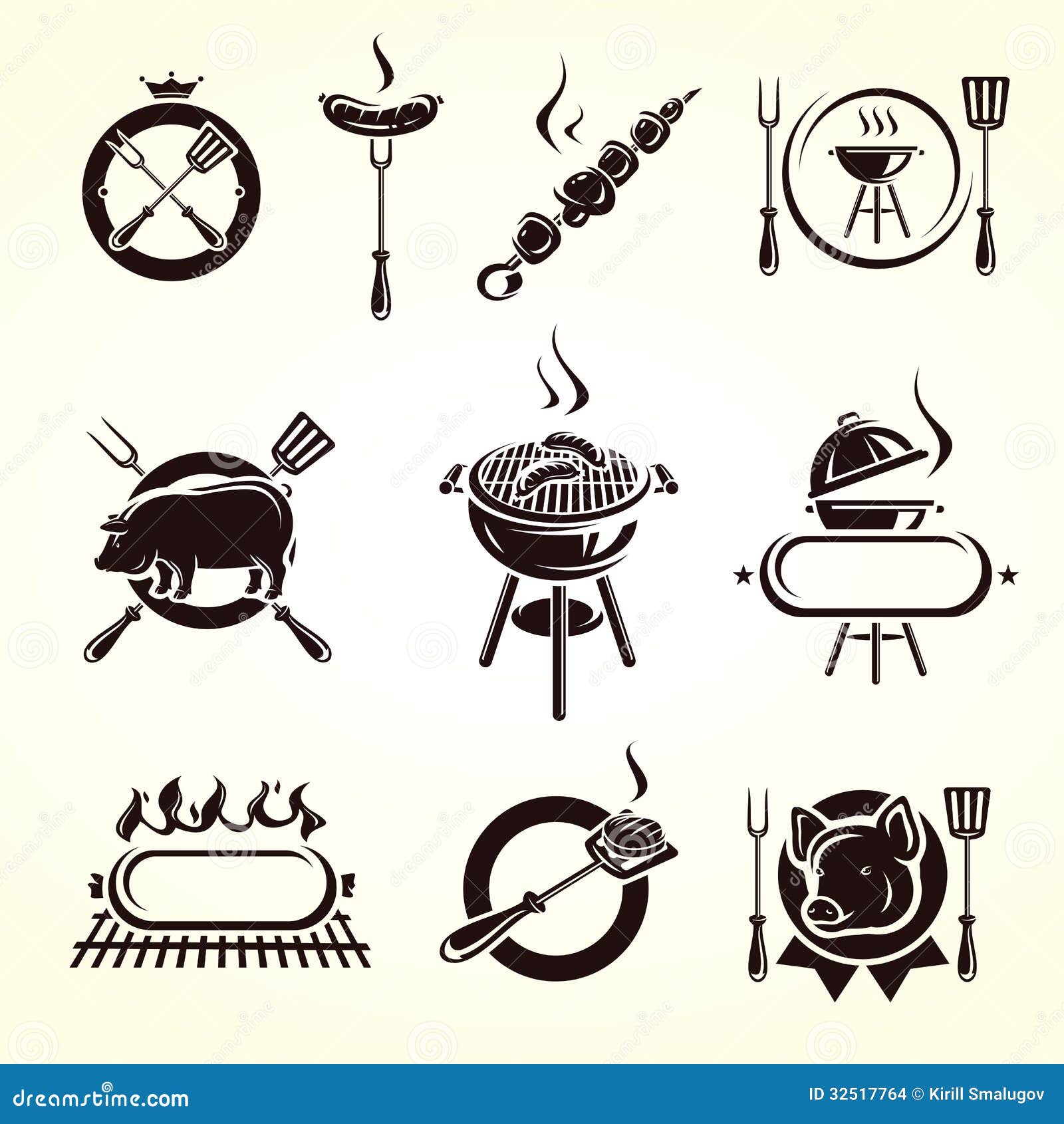 Sistema De Elementos De La Parrilla. Vector Ilustración del Vector ...