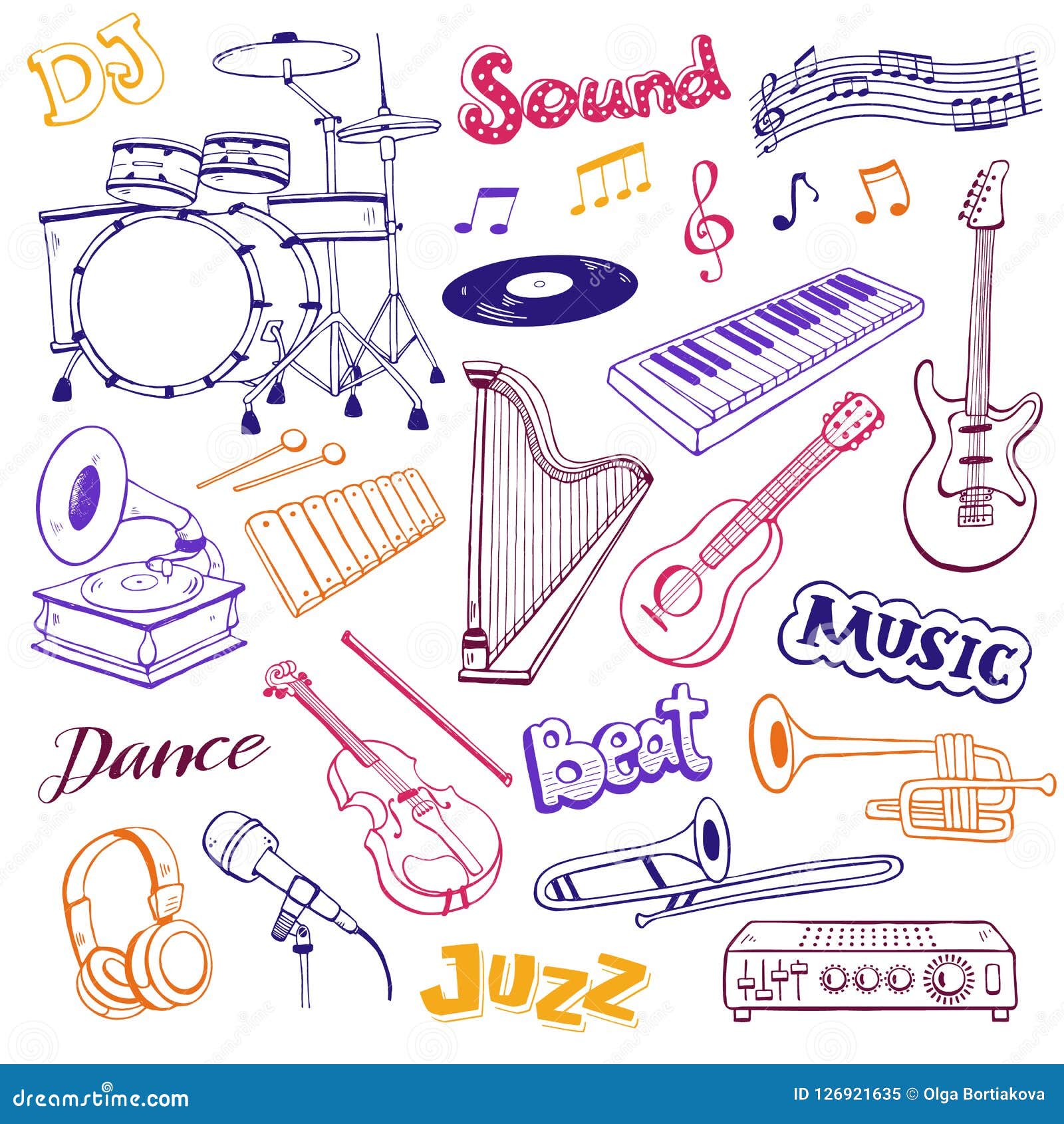 Sistema De Elementos Musical Ilustración del Vector - Ilustración de ...