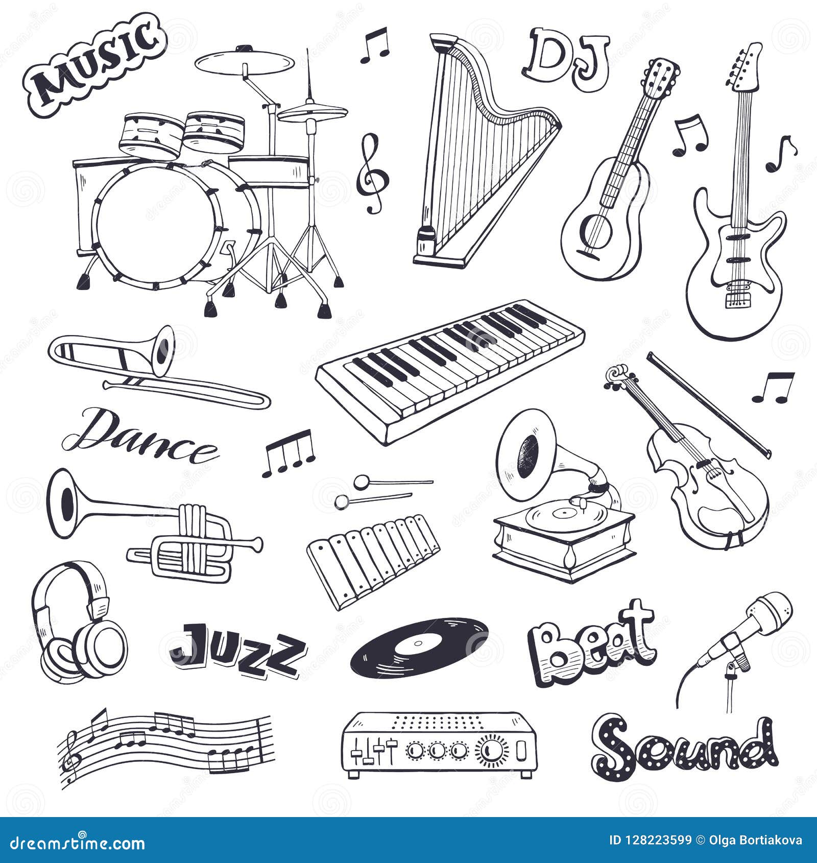 Sistema De Elementos Musical Ilustración del Vector - Ilustración de ...