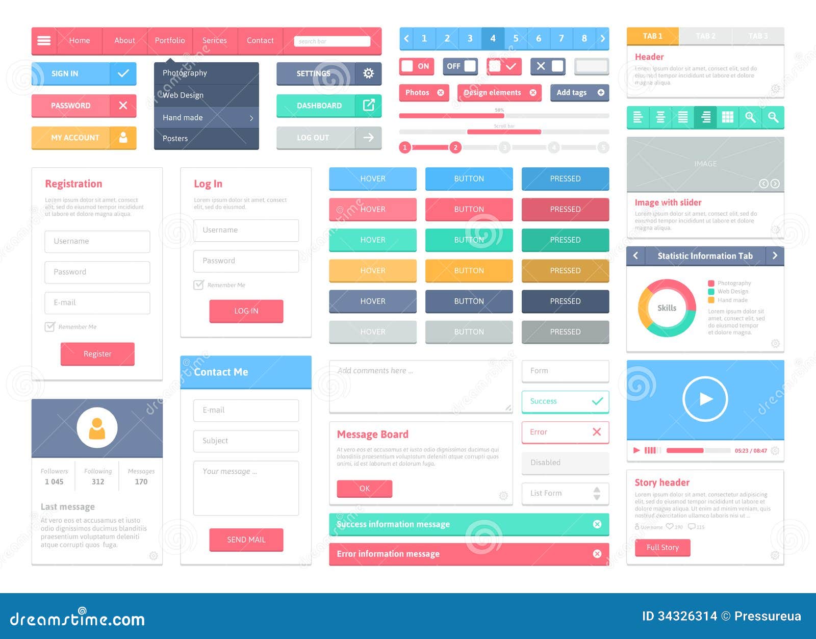 Sistema De Elementos Plano De La Interfaz De Usuario Ilustración del ...