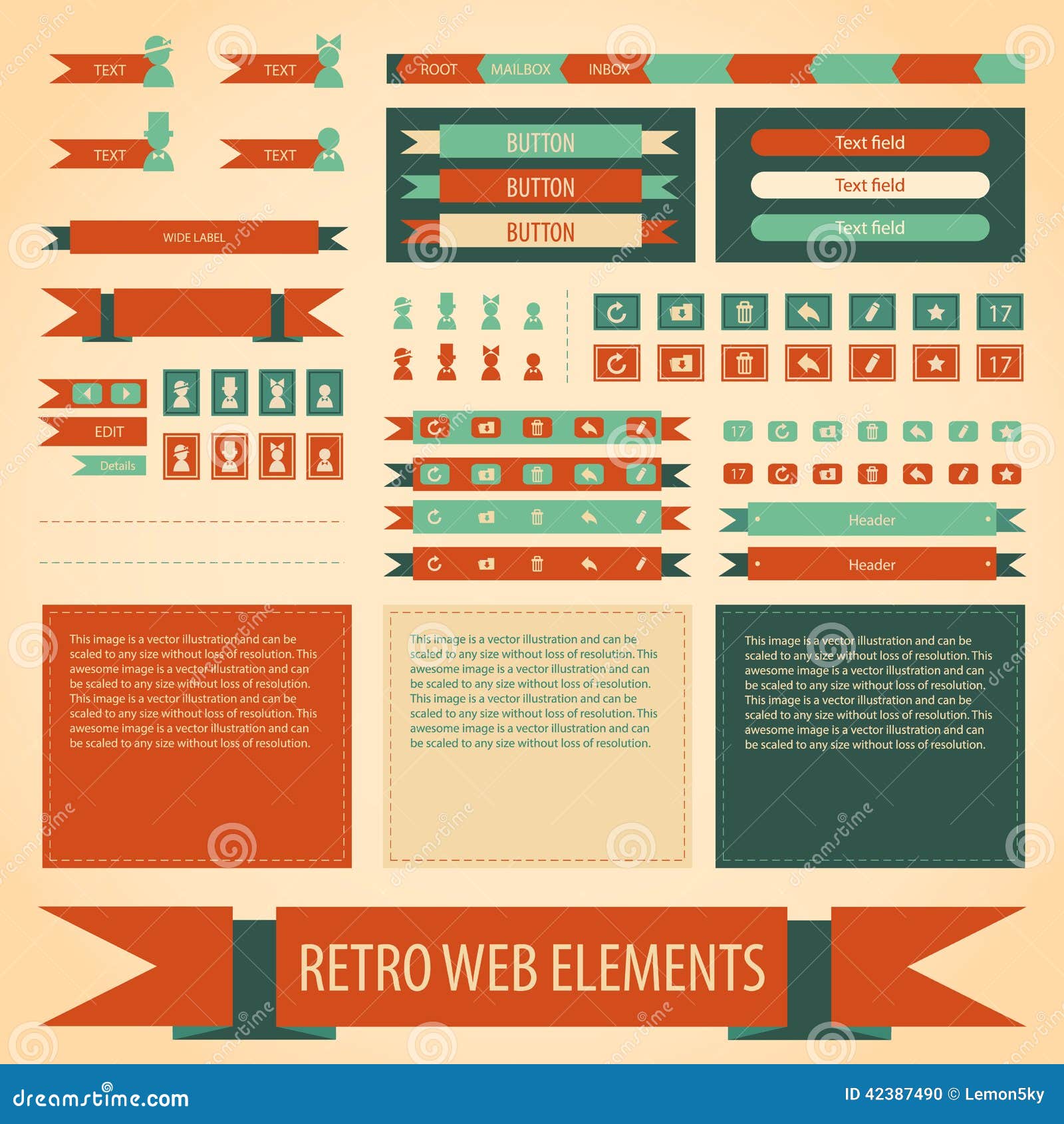 Sistema De Elementos Retro Plano Del Web Del Vintage Del Vector ...